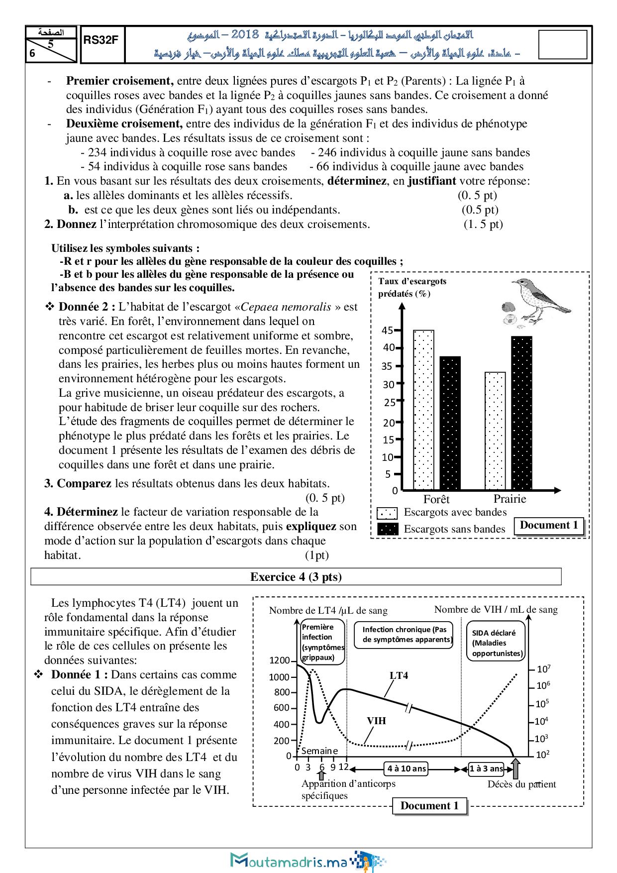 Examen National SVT 2ème BAC SVT 2018 Rattrapage - Sujet - AlloSchool