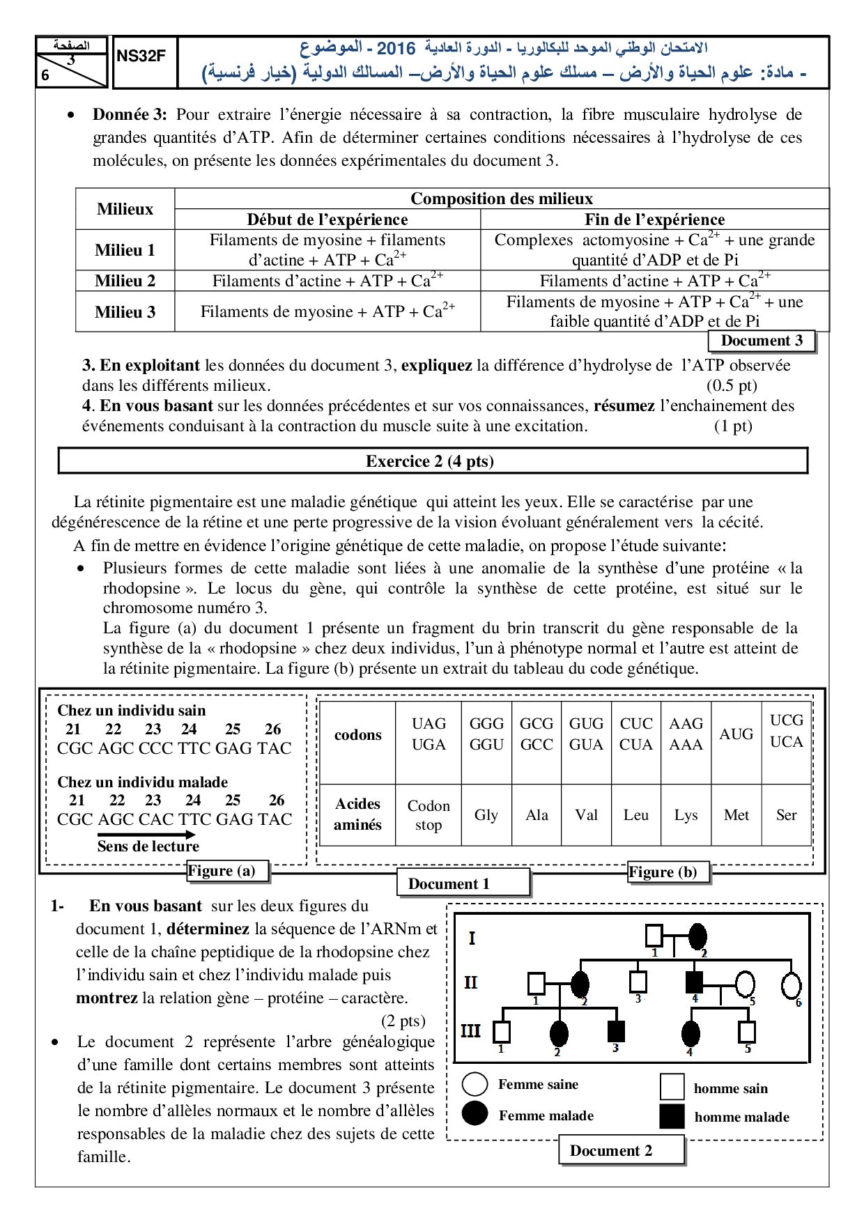 Examen National SVT 2ème BAC SVT 2016 Normale - Sujet - AlloSchool