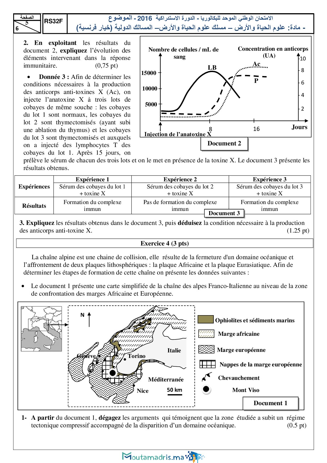 Examen National SVT 2ème BAC SVT 2016 Rattrapage - Sujet - AlloSchool