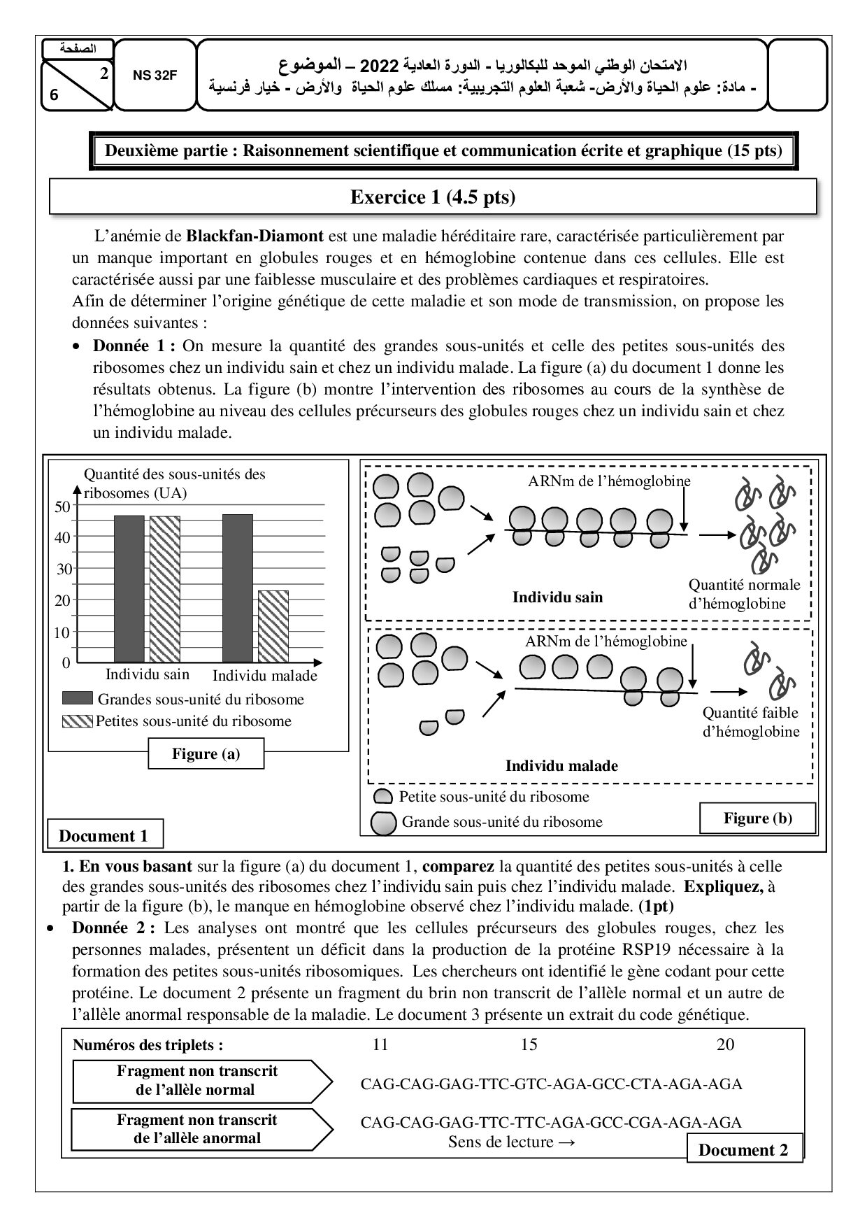 Examen National SVT 2ème BAC SVT 2022 Normale - Sujet - AlloSchool