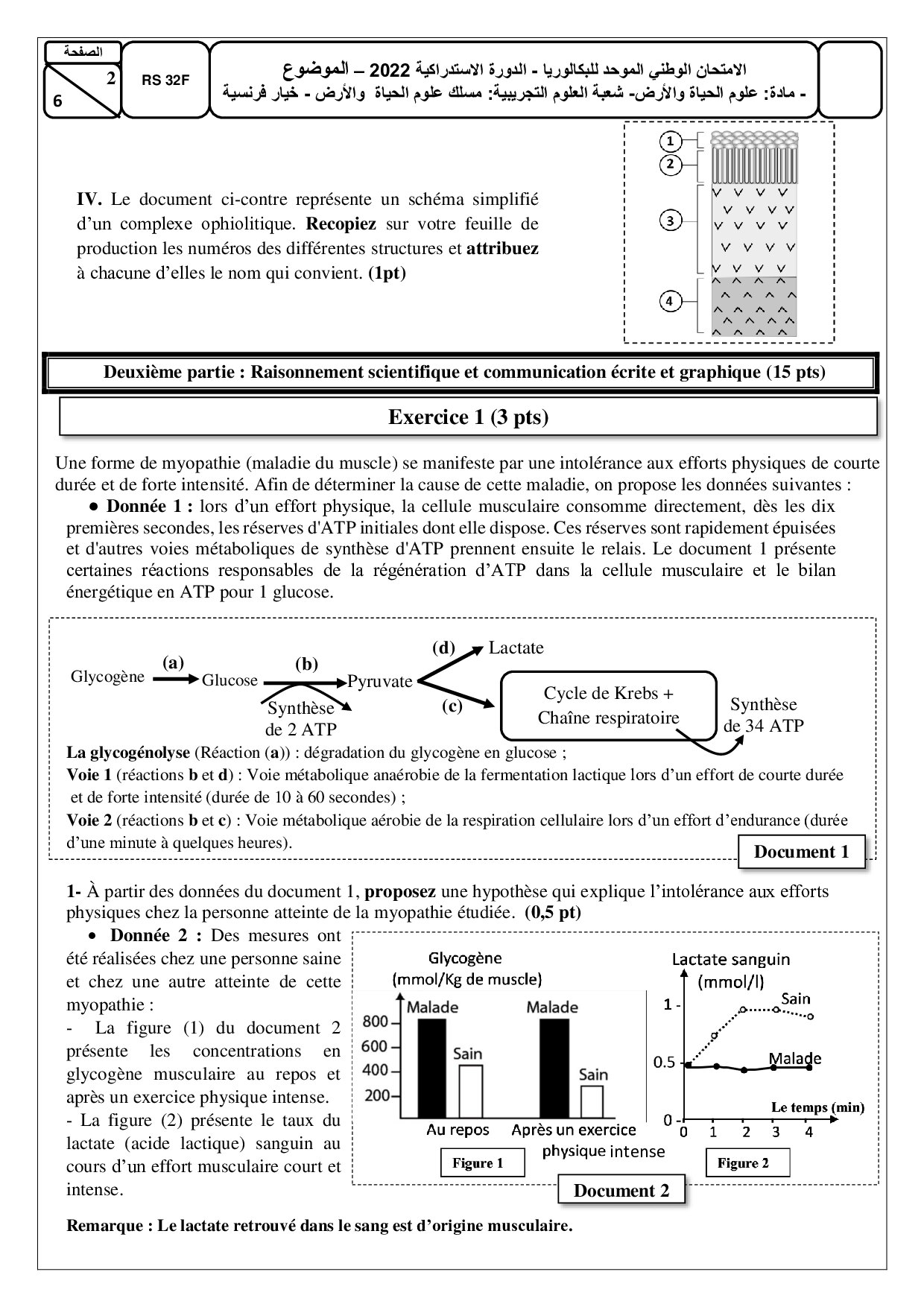 Examen National SVT 2ème BAC SVT 2022 Rattrapage - Sujet - AlloSchool