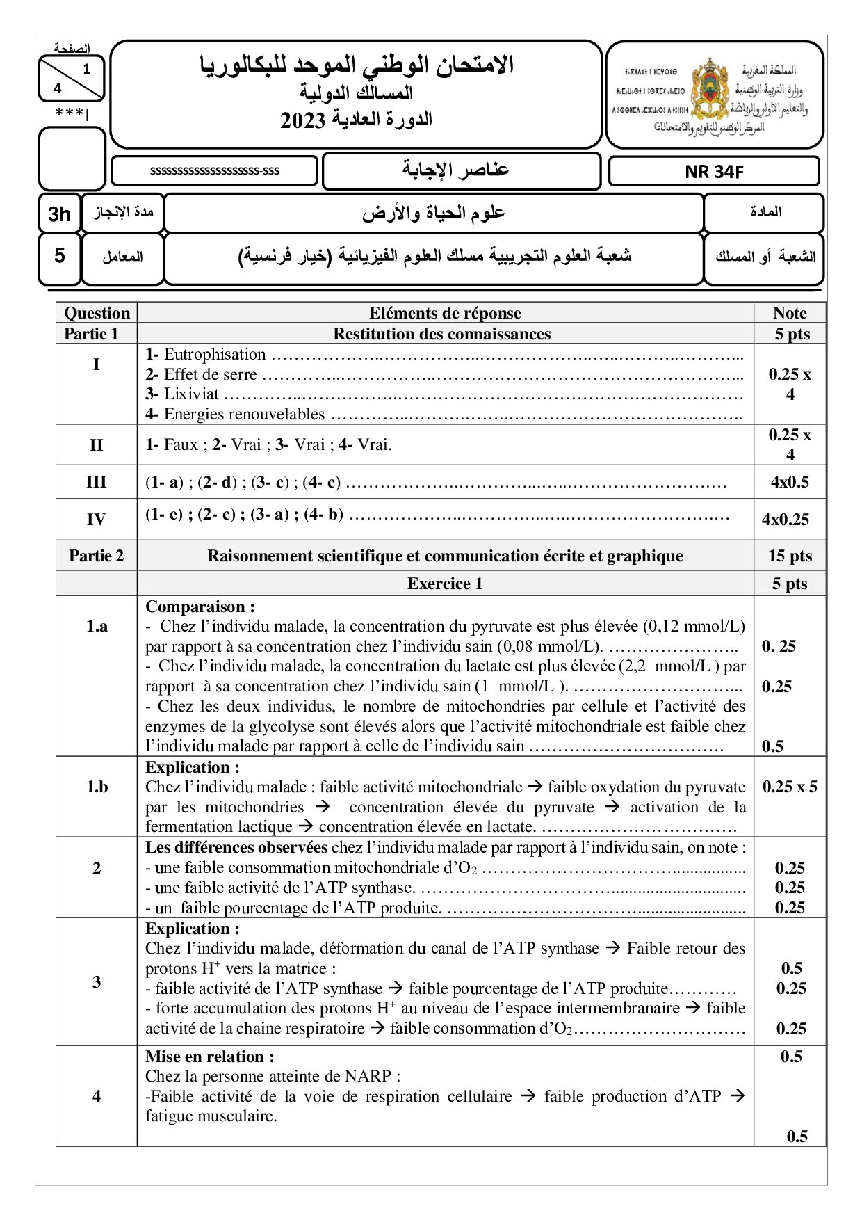 Examen National SVT Sciences Physiques 2023 Normale - Corrigé - AlloSchool