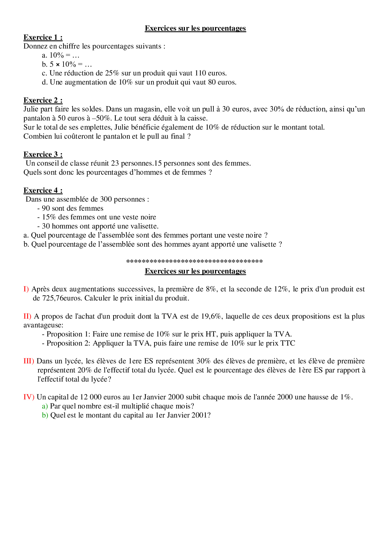 Les pourcentages - Exercices - AlloSchool