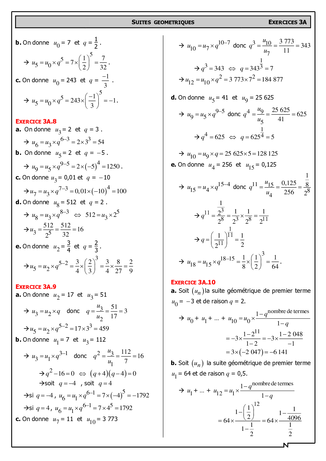 Suites géométriques - Corrigés d'exercices - AlloSchool