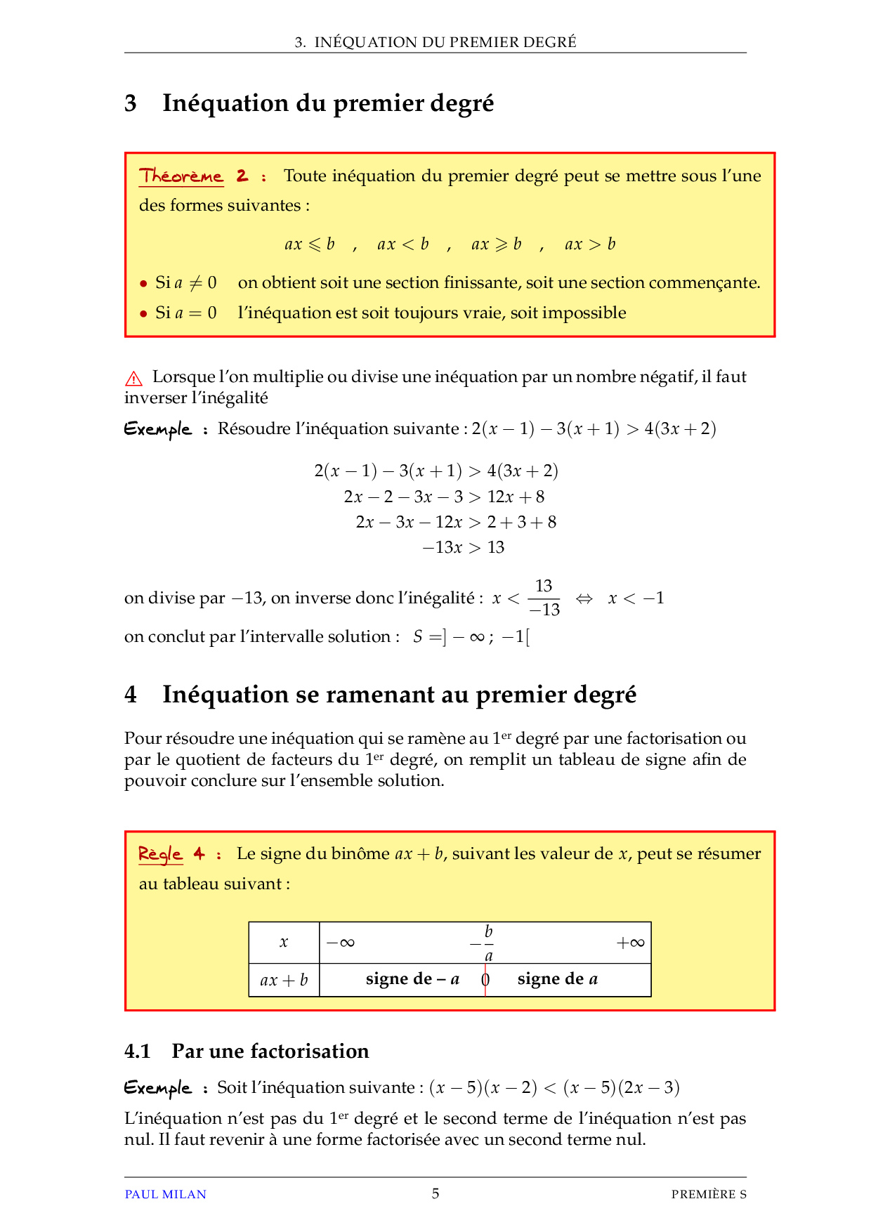 Equations et inéquations du premier degré - Cours - AlloSchool