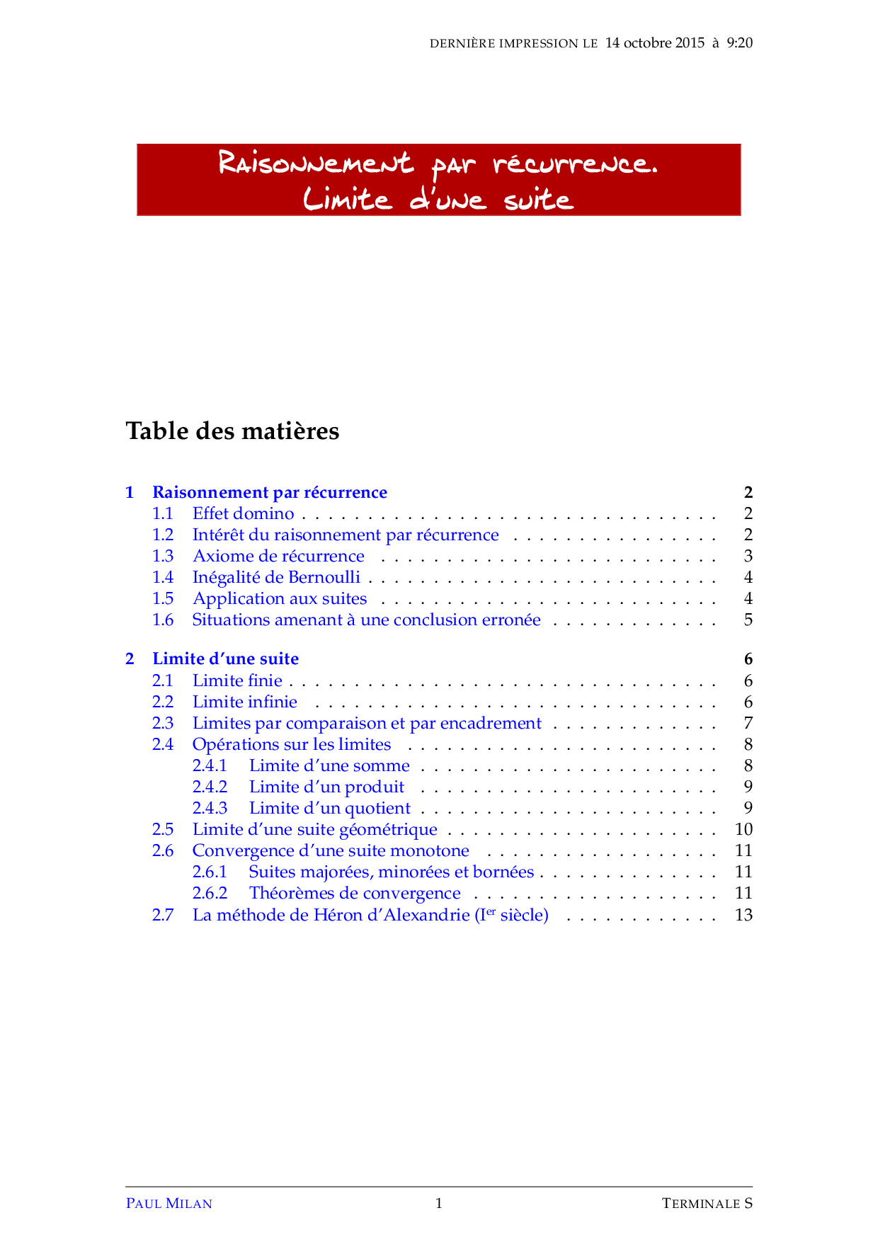 Raisonnement par récurrence - Limites de suites - Cours - AlloSchool
