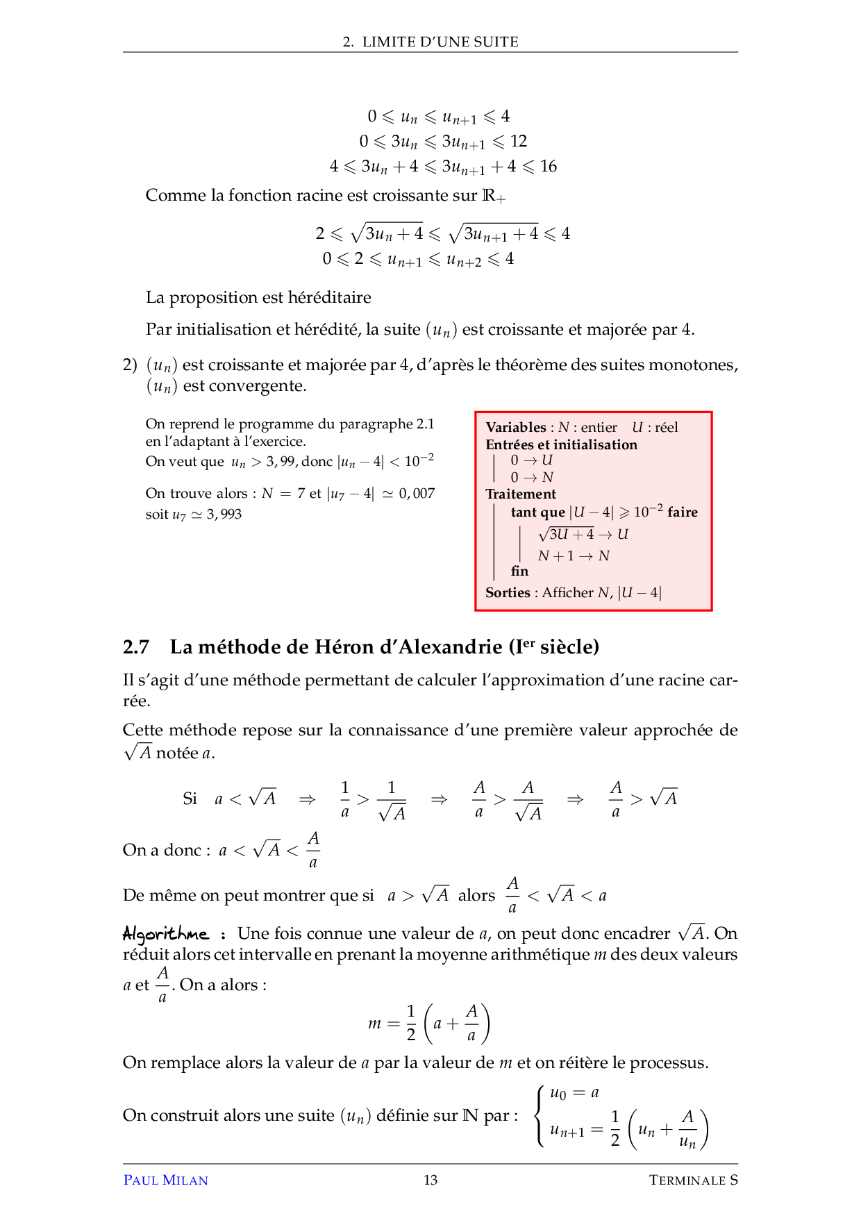 Raisonnement par récurrence - Limites de suites - Cours - AlloSchool