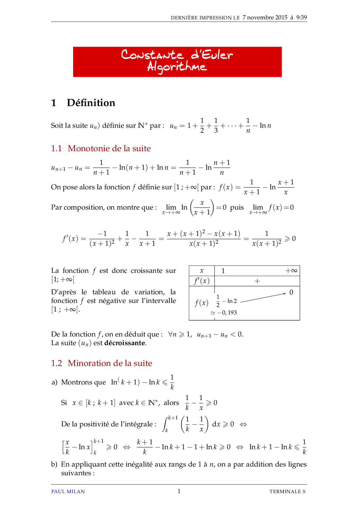 Algorithme - Constante d'Euler - AlloSchool