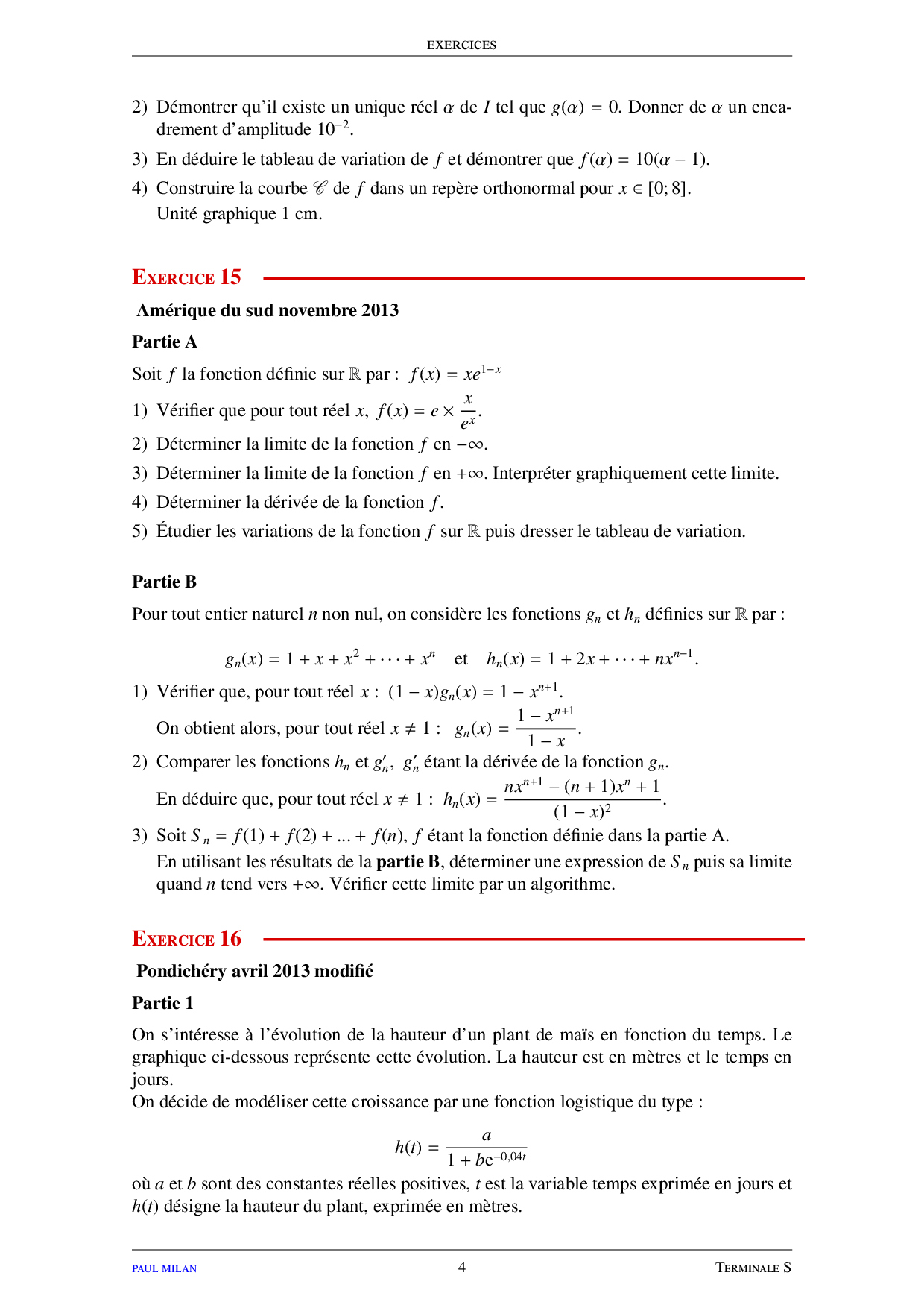 La fonction exponentielle - Exercices non corrigés - AlloSchool