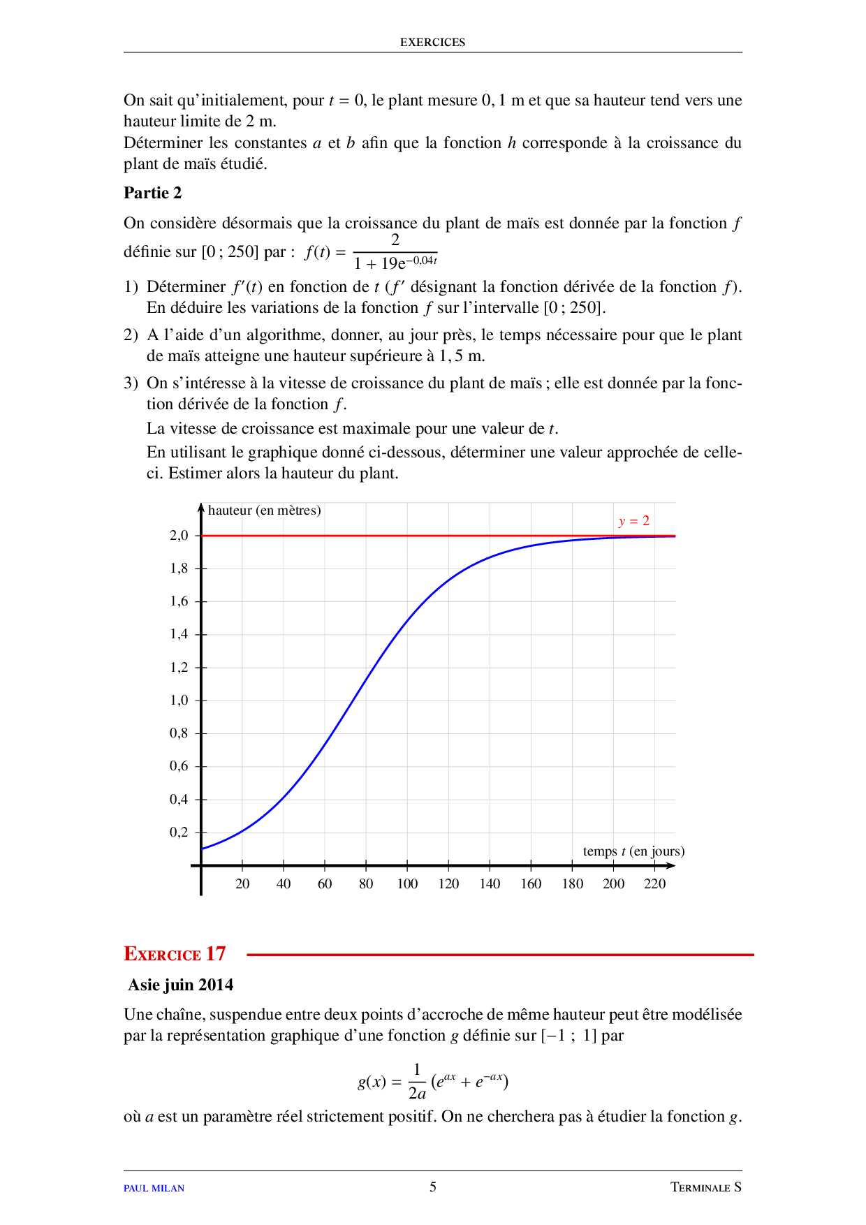 La fonction exponentielle - Exercices non corrigés - AlloSchool