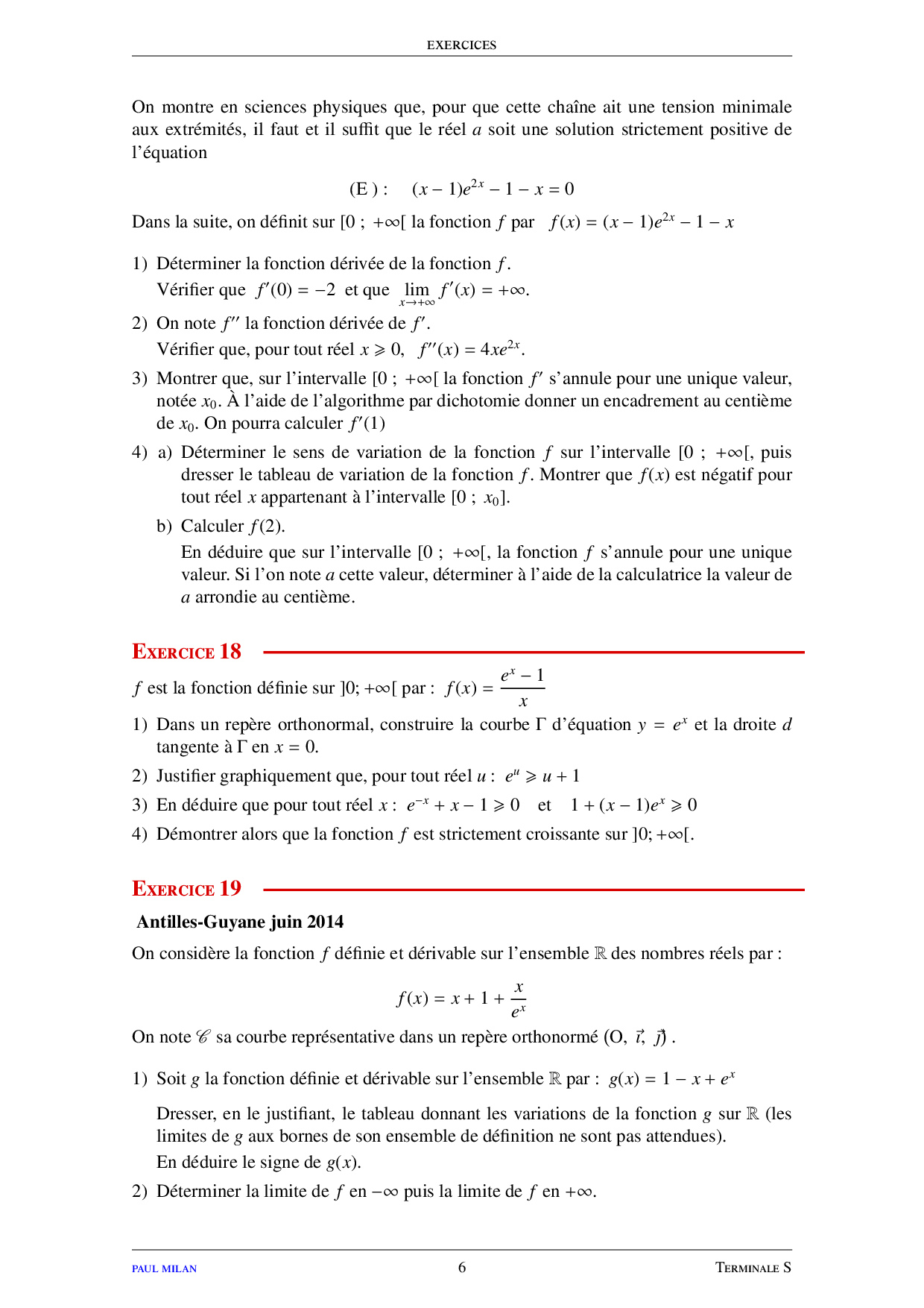 La fonction exponentielle - Exercices non corrigés - AlloSchool