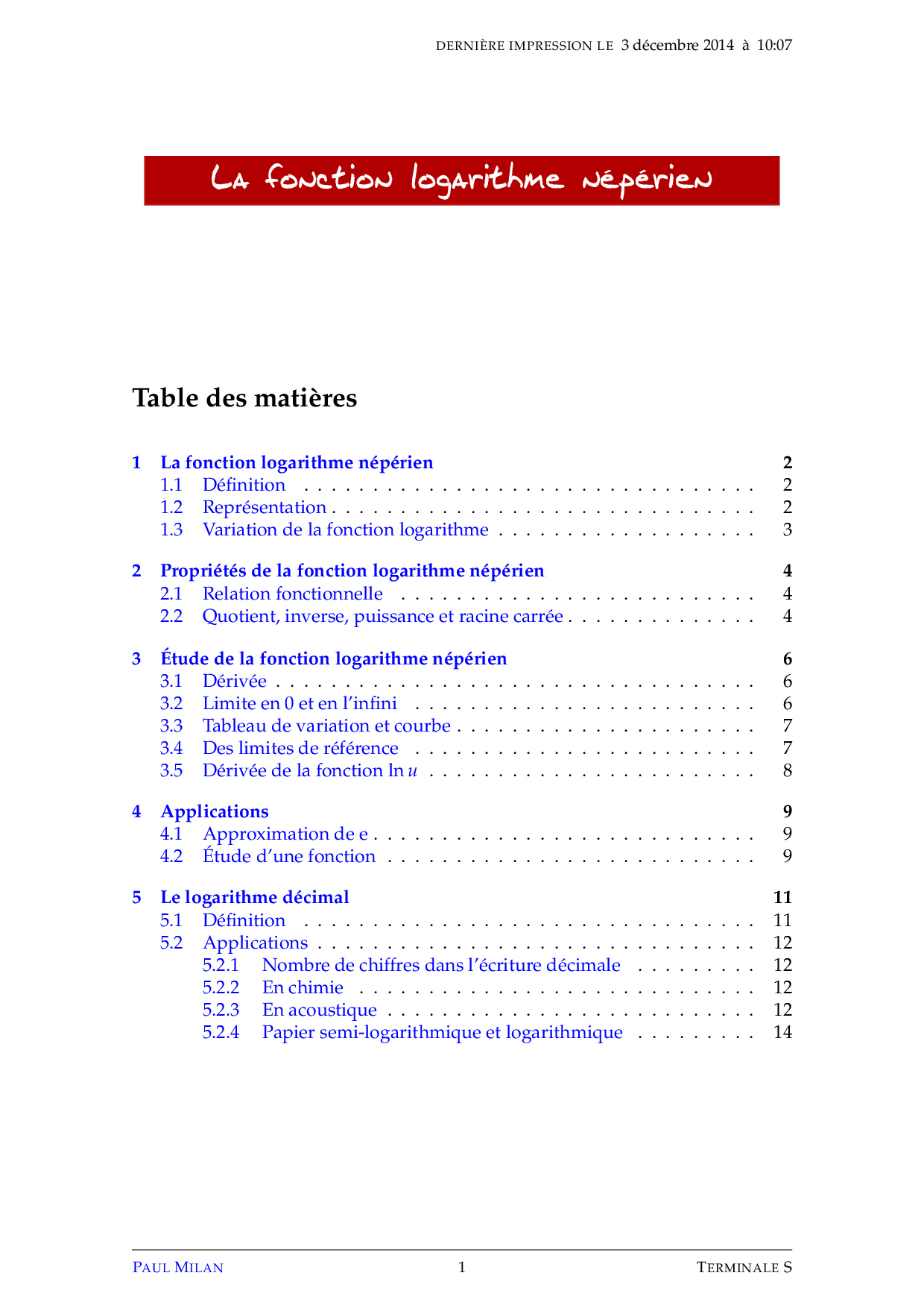 La fonction logarithme - Cours - AlloSchool