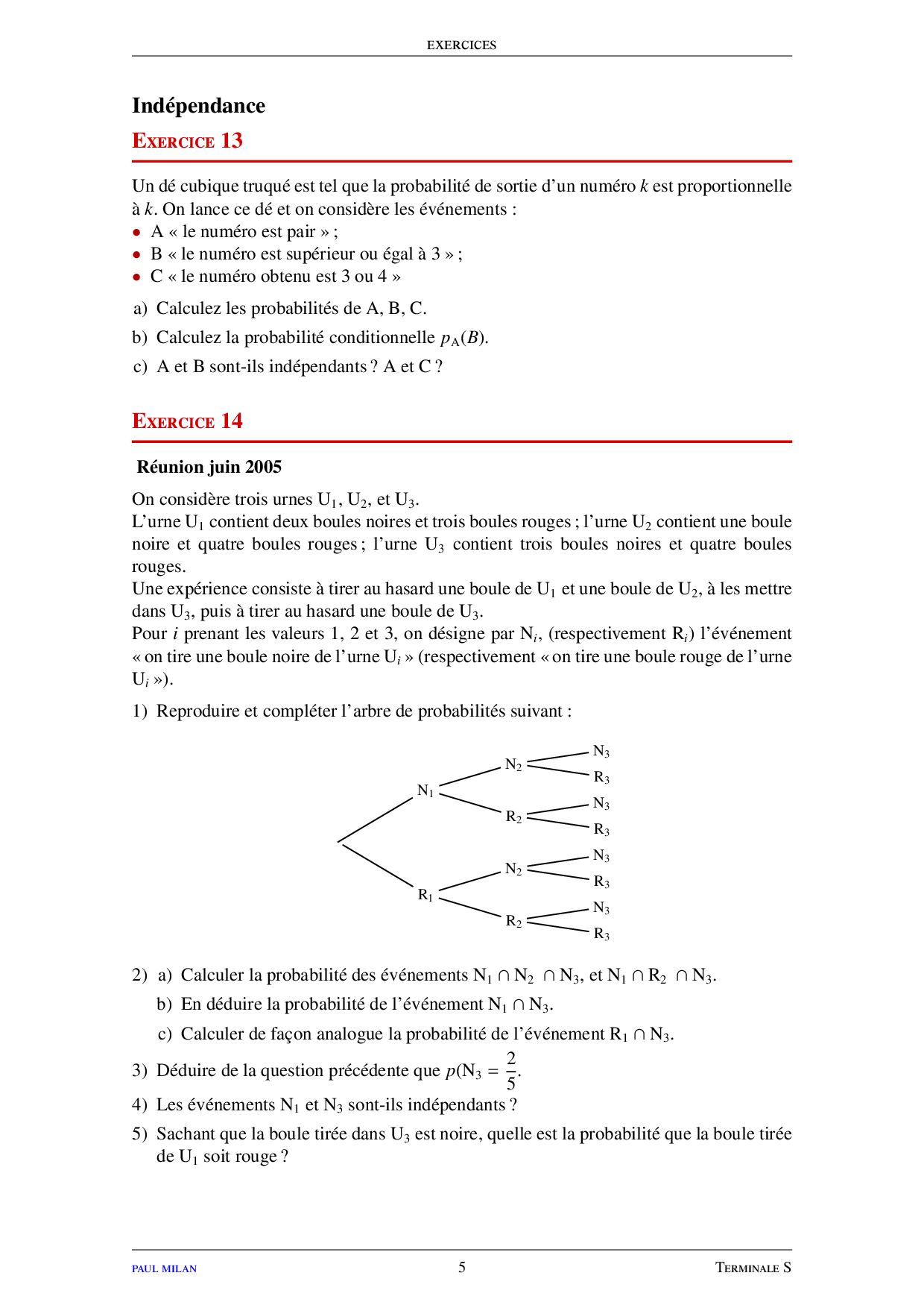 Probabilité conditionnelle et loi binomiale - Exercices non corrigés 1 ...