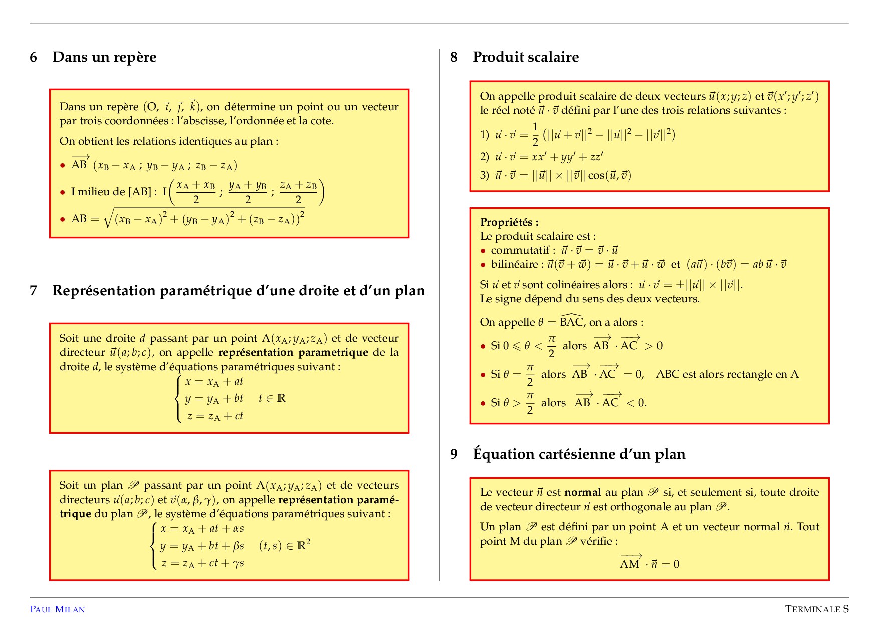 Géométrie dans l'espace - Vecteurs et produit scalaire - Fiche résumé - AlloSchool