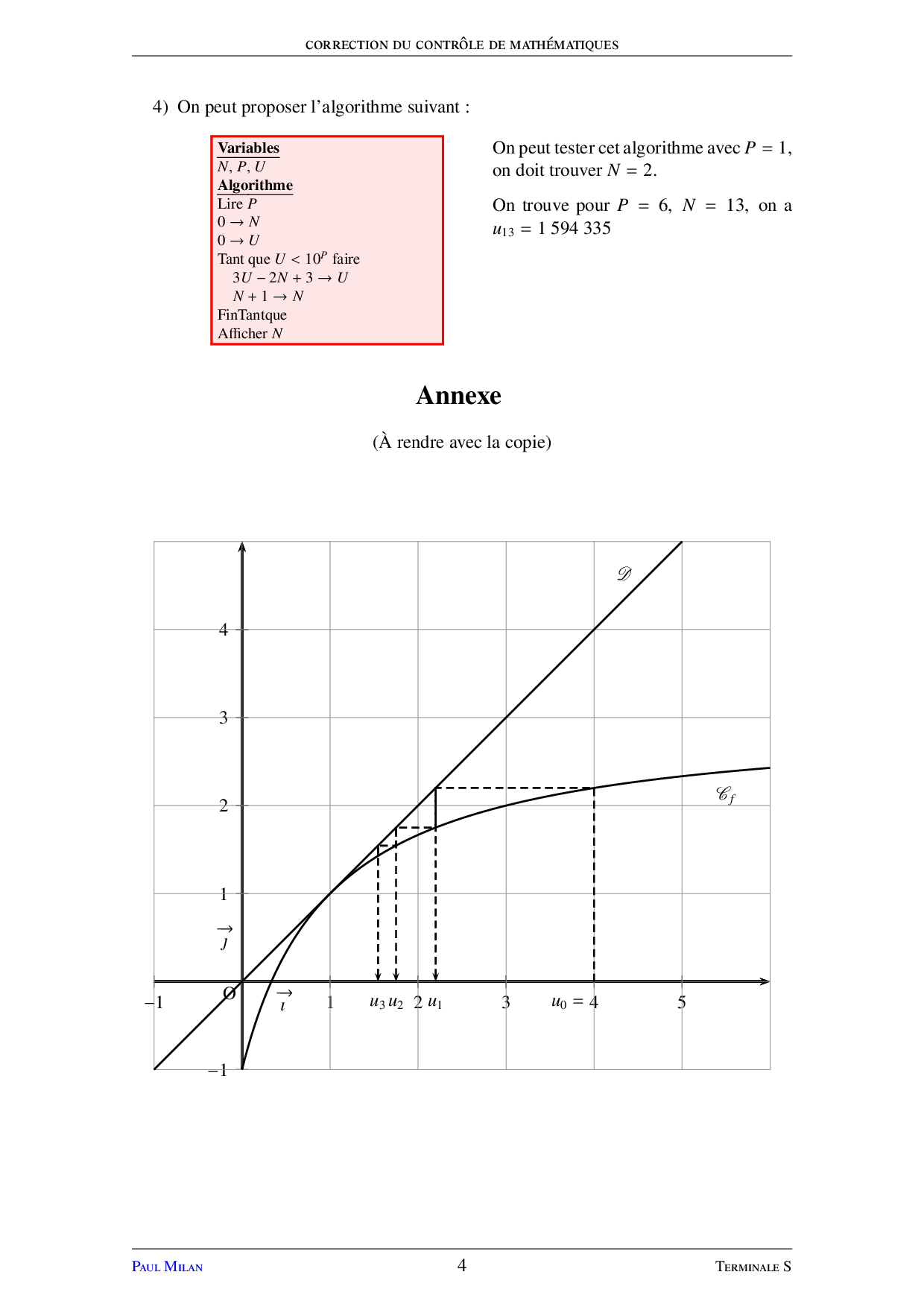 Rappels sur les suites - Corrigé devoir 1 - AlloSchool