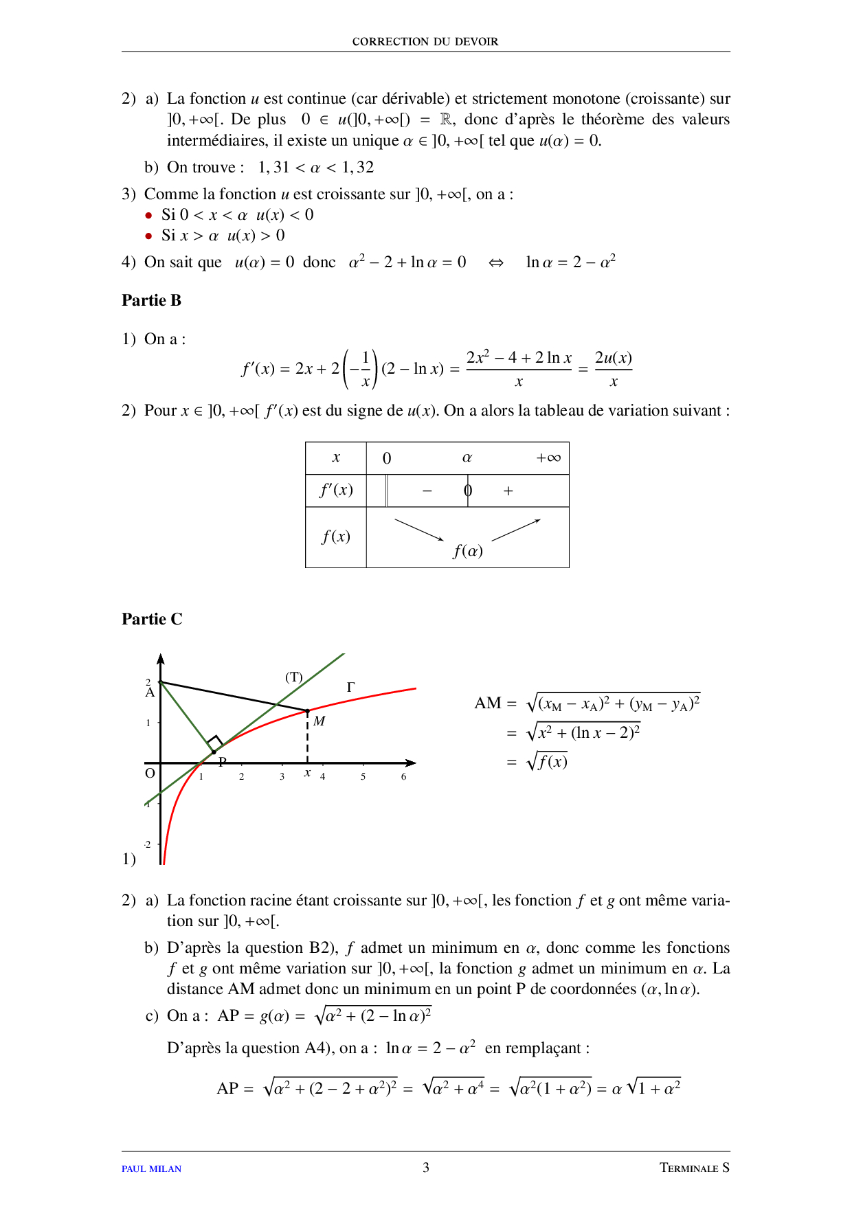 La fonction logarithmique - Corrigé devoir 1 - AlloSchool