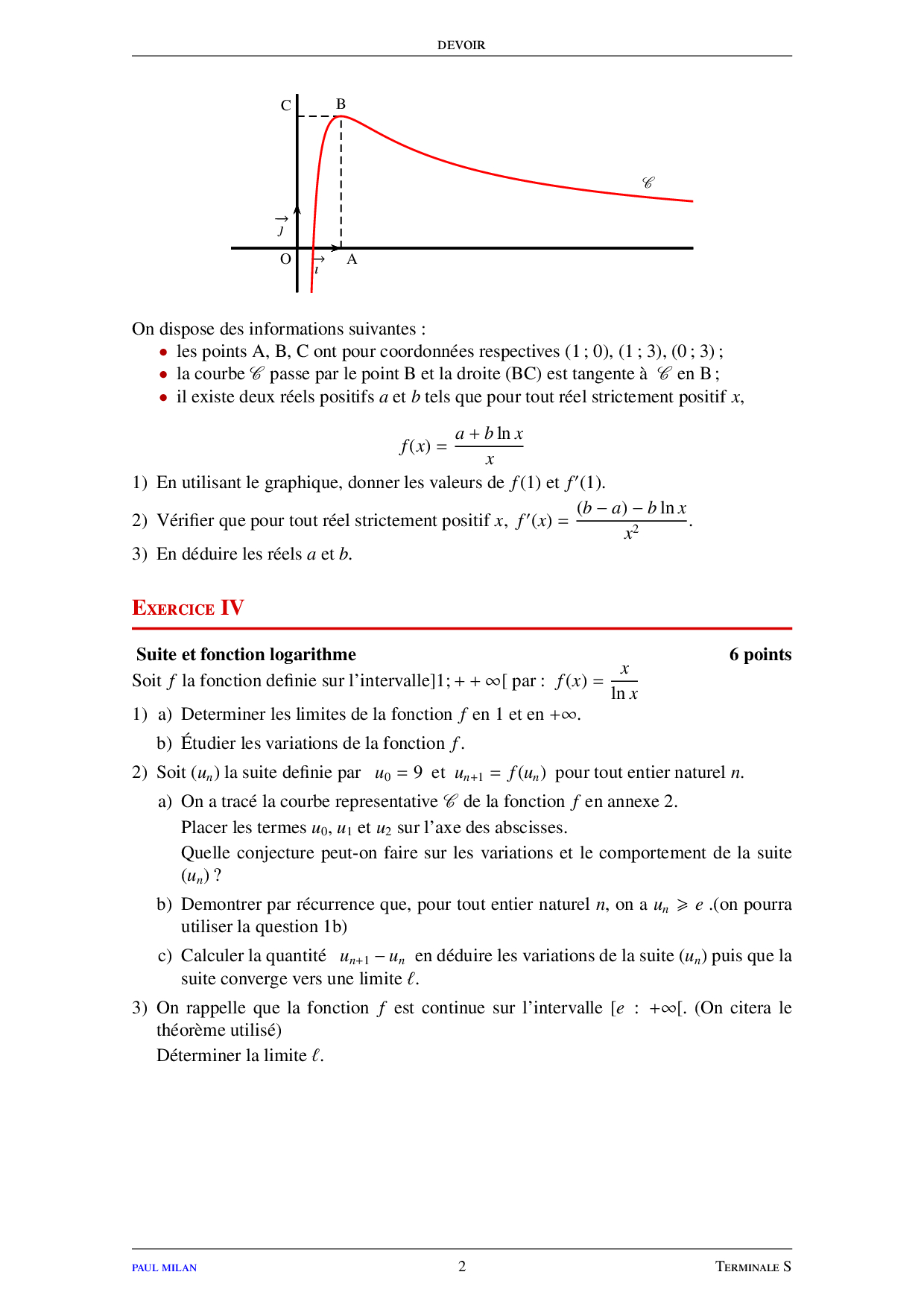 La fonction logarithmique - Devoir 2 - AlloSchool
