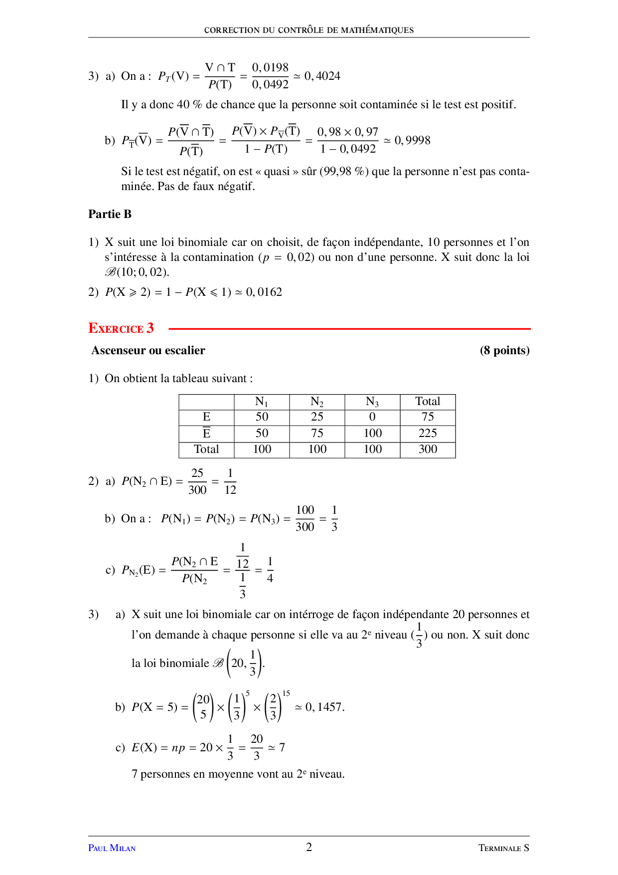 Probabilité conditionnelle et loi binomiale - Corrigé devoir 1 - AlloSchool