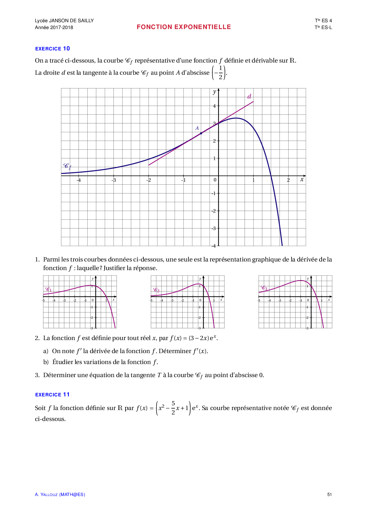 Fonction exponentielle - Exercices non corrigés - AlloSchool