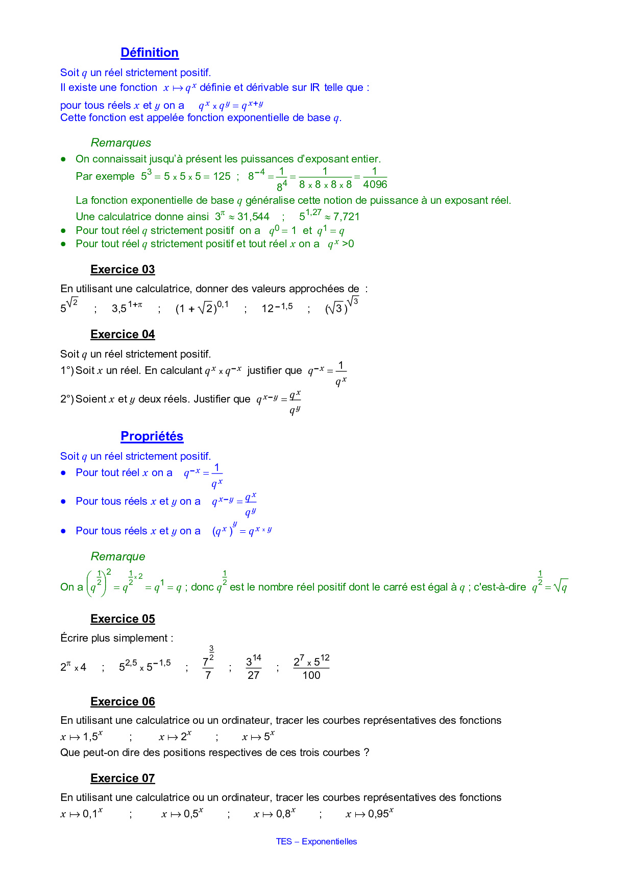 Fonction exponentielle - Résumé de cours et série d'exercices - AlloSchool