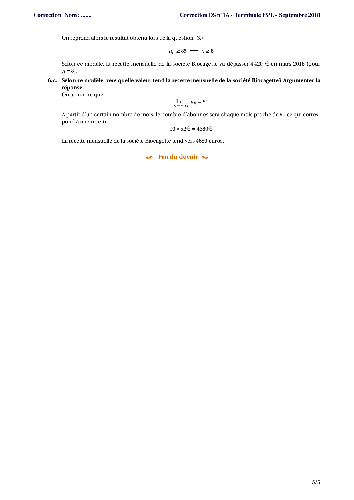 Corrigé devoir 3 - AlloSchool