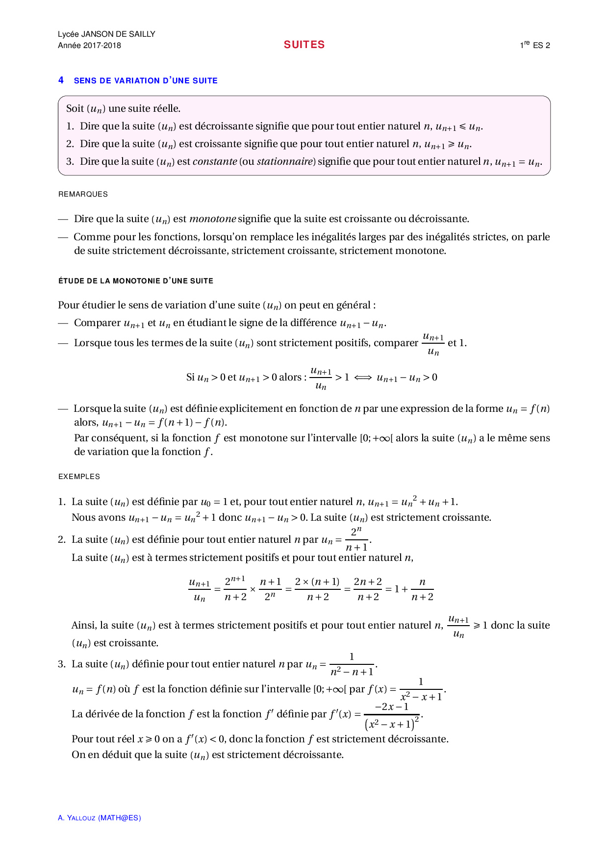 Suites numériques - Cours 2 - AlloSchool