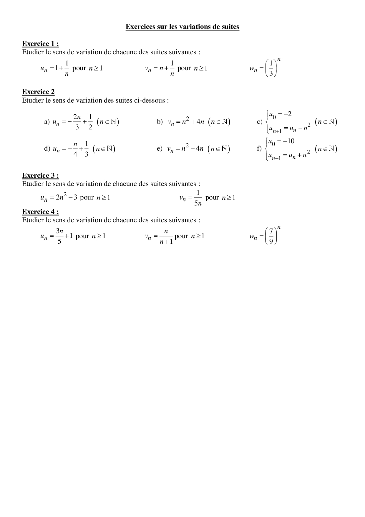 Les variations de suites - Exercices - AlloSchool