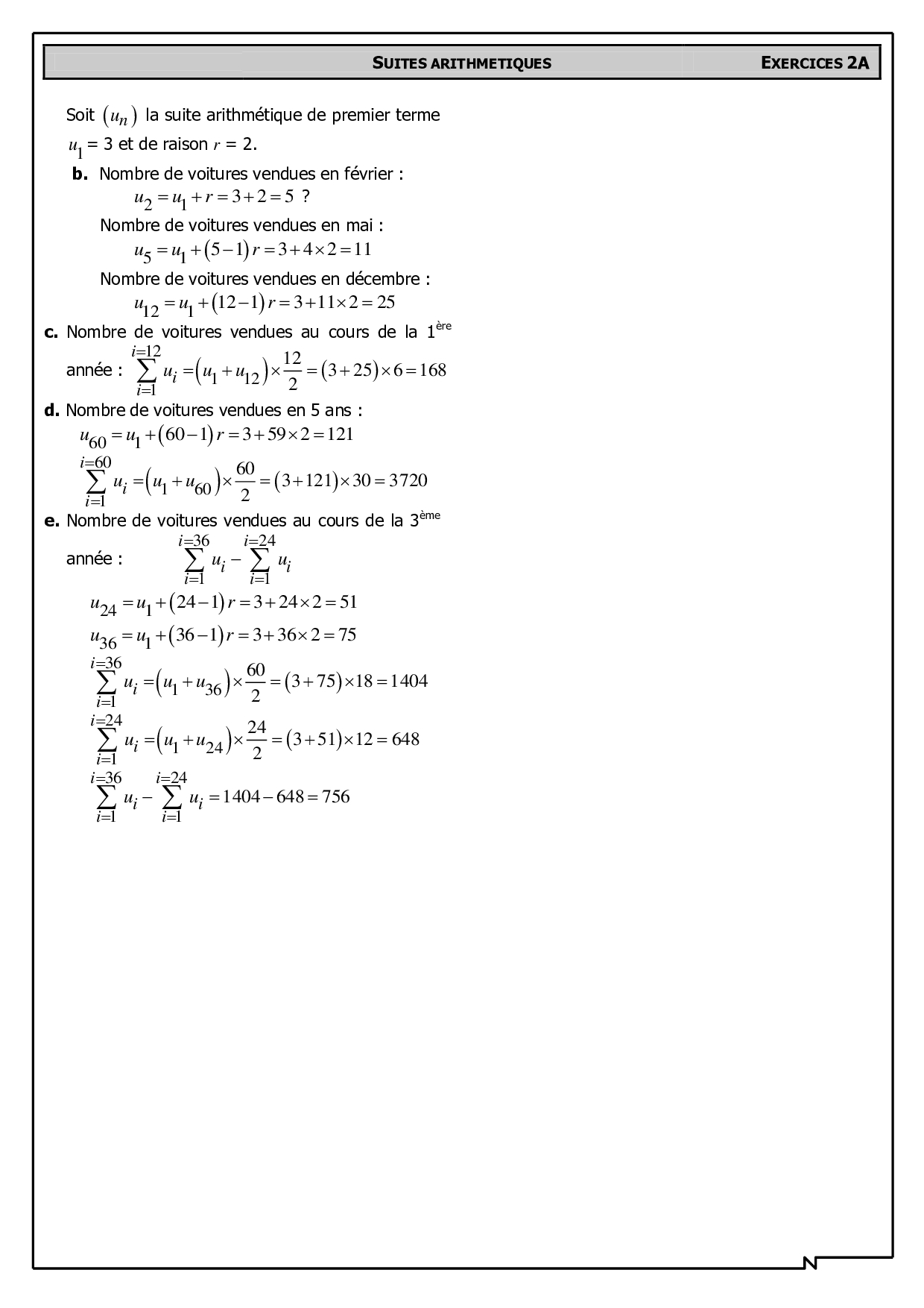 Suites arithmétiques - Corrigés d'exercices - AlloSchool