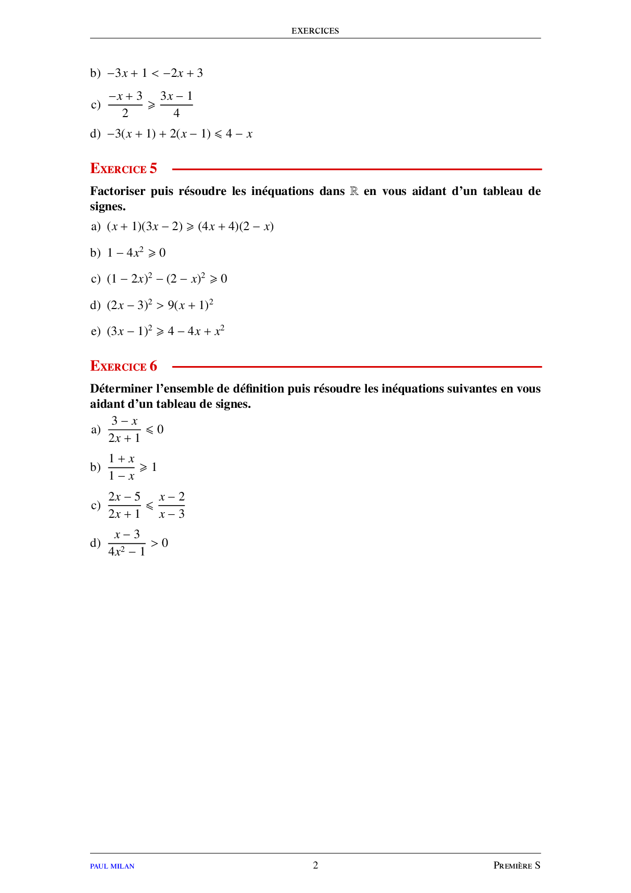 Equations et inéquations du premier degré - Exercices non corrigés - AlloSchool