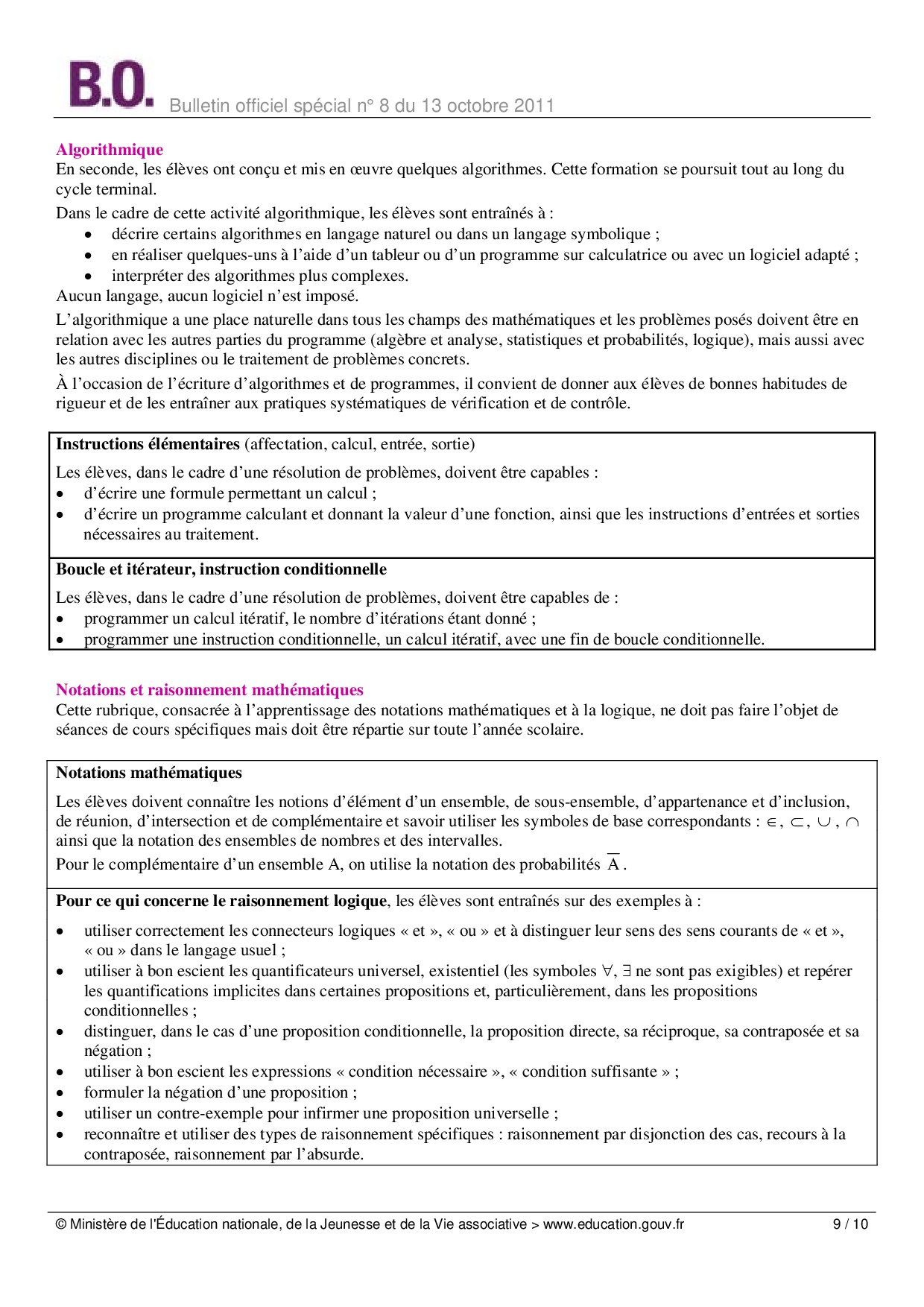 Le programme pédagogique - Mathématiques Terminale ES et L - AlloSchool
