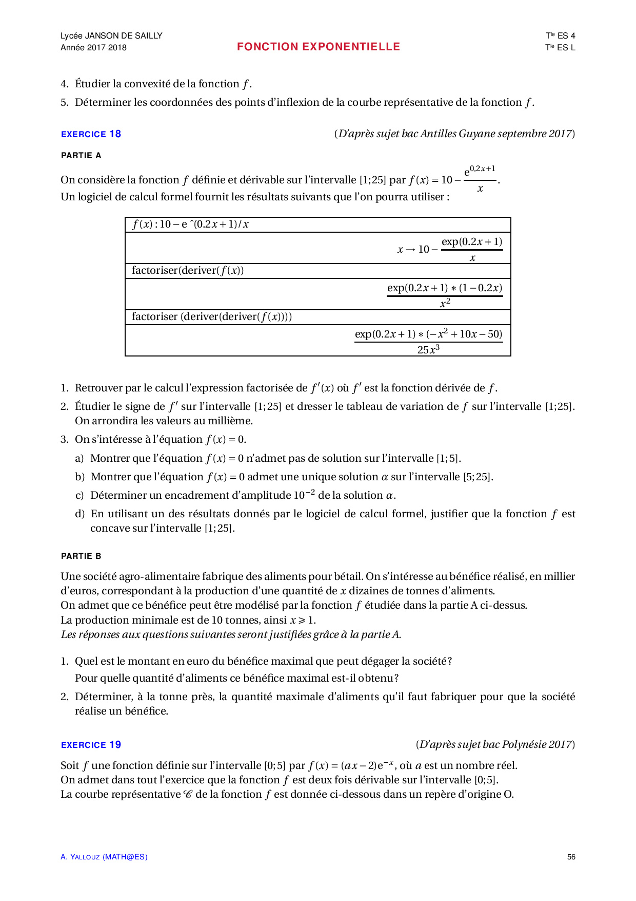 Fonction exponentielle - Exercices non corrigés - AlloSchool