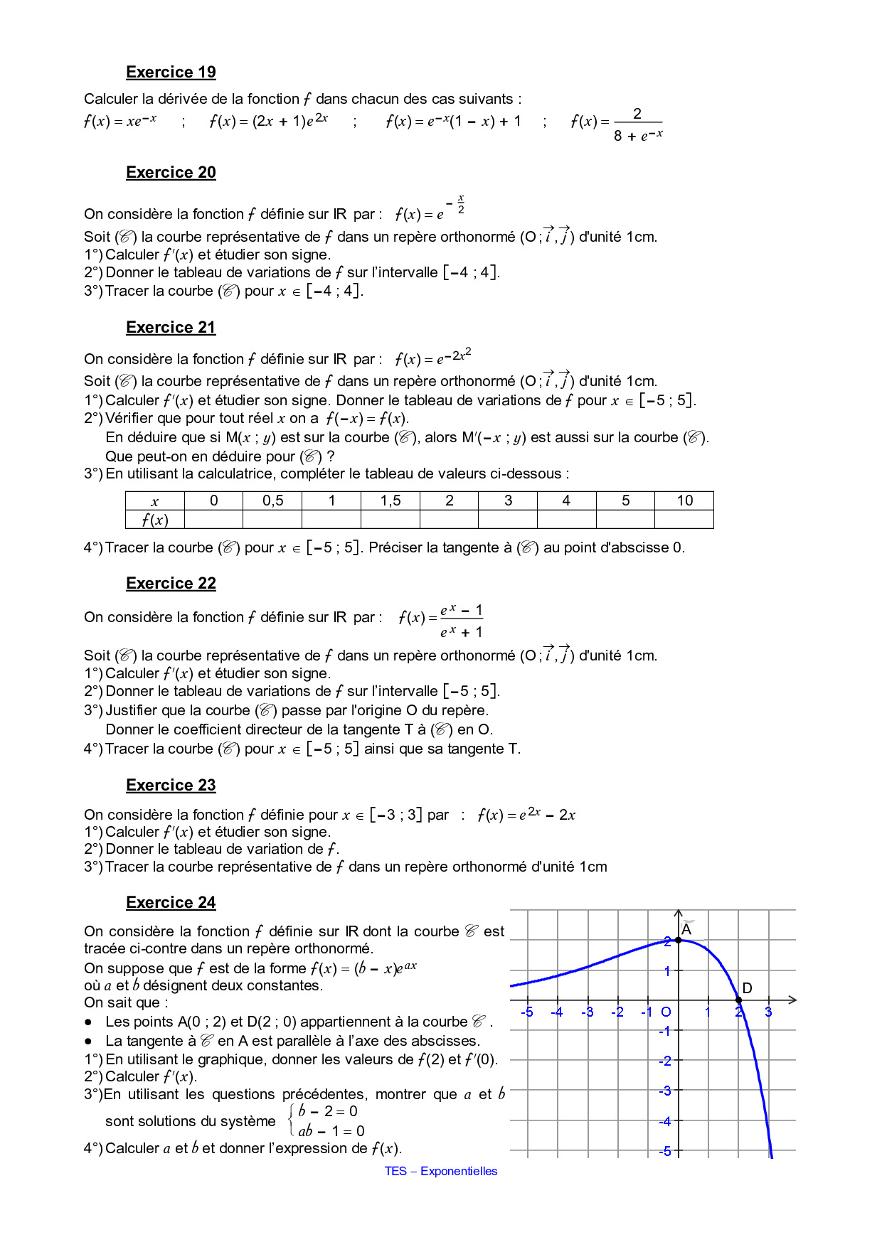Fonction exponentielle - Résumé de cours et série d'exercices - AlloSchool