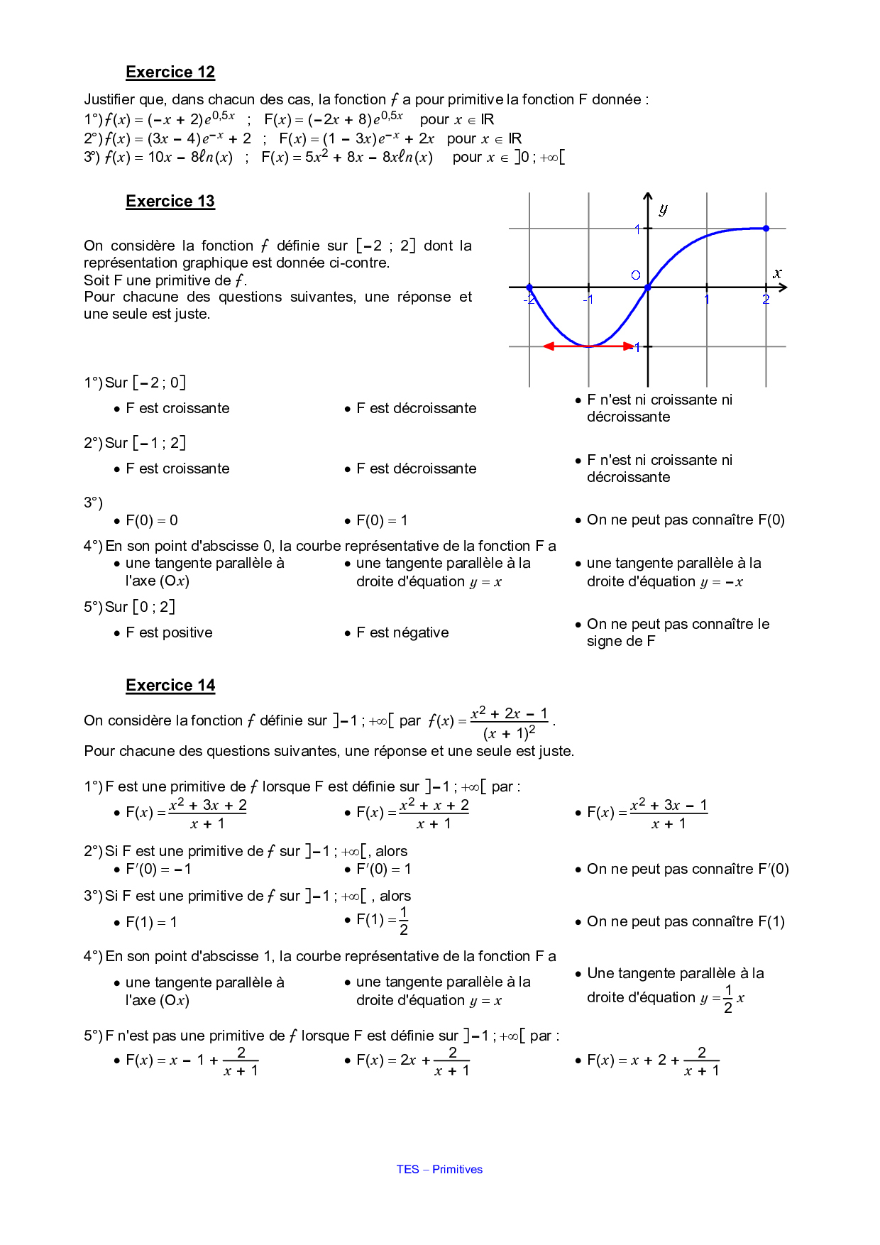 Primitives - Résumé de cours et série d'exercices - AlloSchool