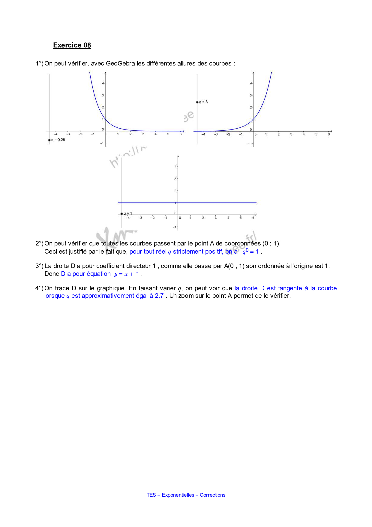 Fonction exponentielle - Corrigé série d'exercices - AlloSchool