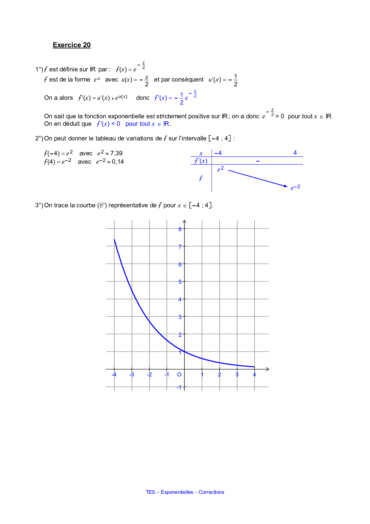 Fonction exponentielle - Corrigé série d'exercices - AlloSchool