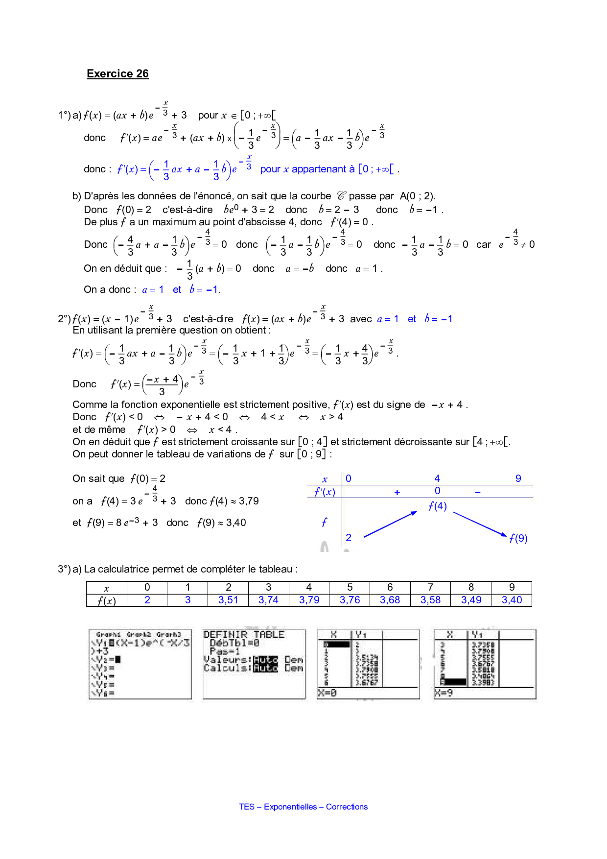 Fonction exponentielle - Corrigé série d'exercices - AlloSchool