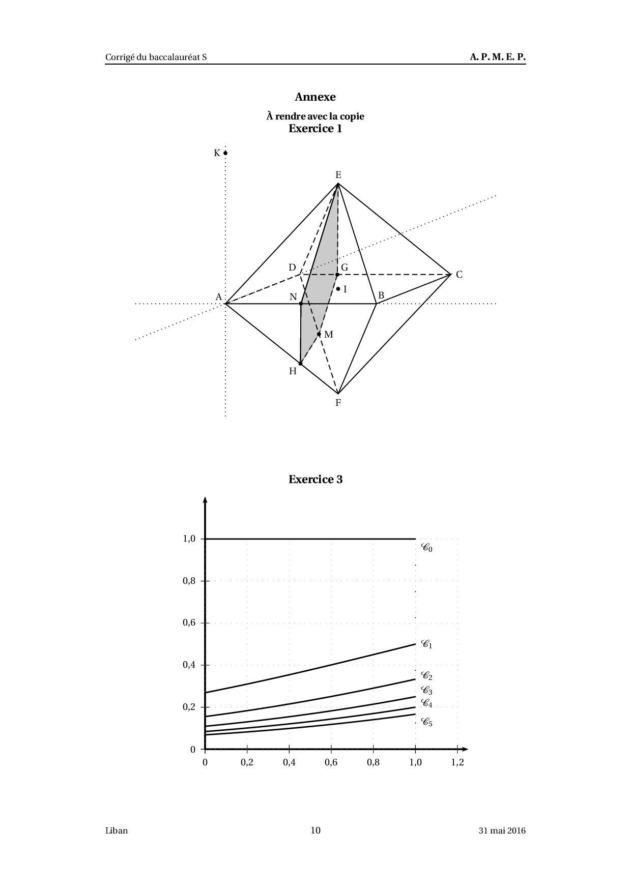 Annale Maths Bac S Liban mai 2016 - Corrigé - AlloSchool