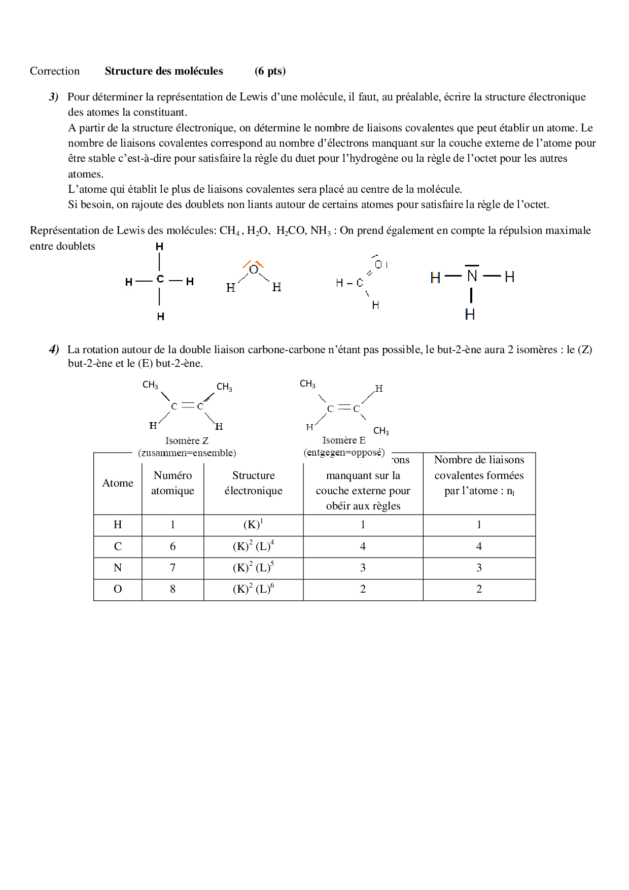 Exercices corrigés (CH4, H2O, H2CO, NH3, butène) - AlloSchool