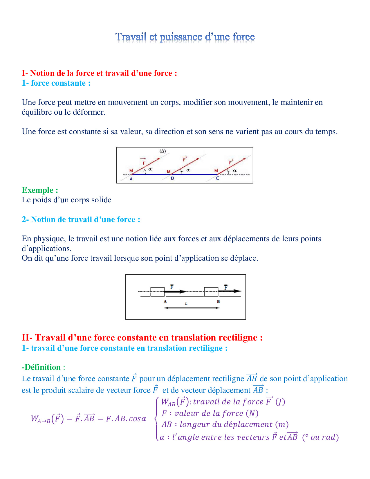 Travail et puissance d'une force - Cours 2 - AlloSchool