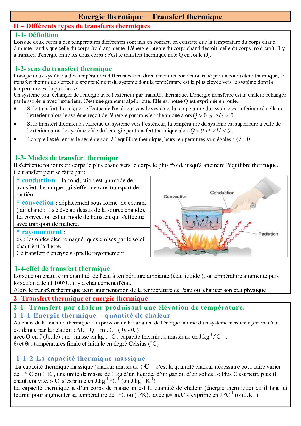 Énergie thermique et transfert thermique - Résumé de cours 1 - AlloSchool