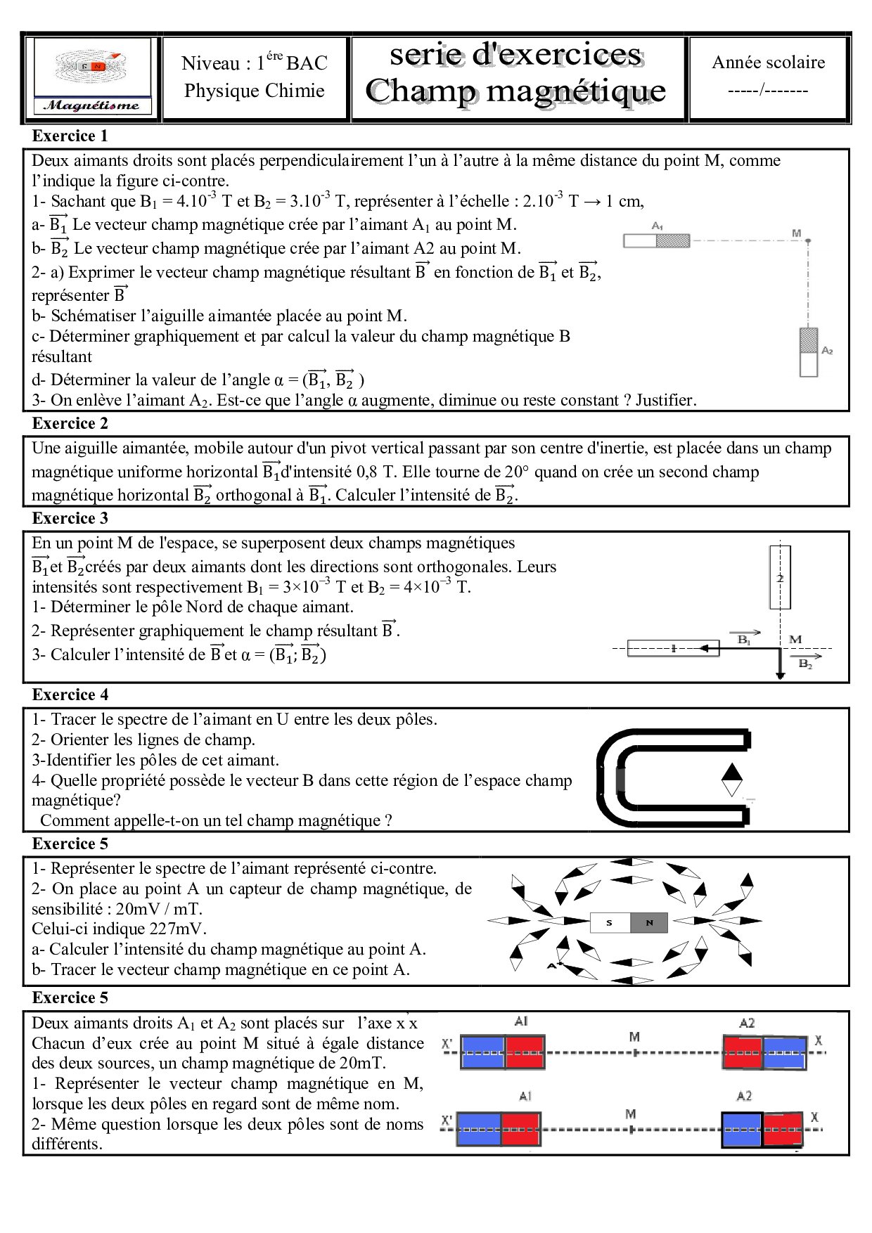 Le champ magnétique - Exercices non corrigés 2 - AlloSchool