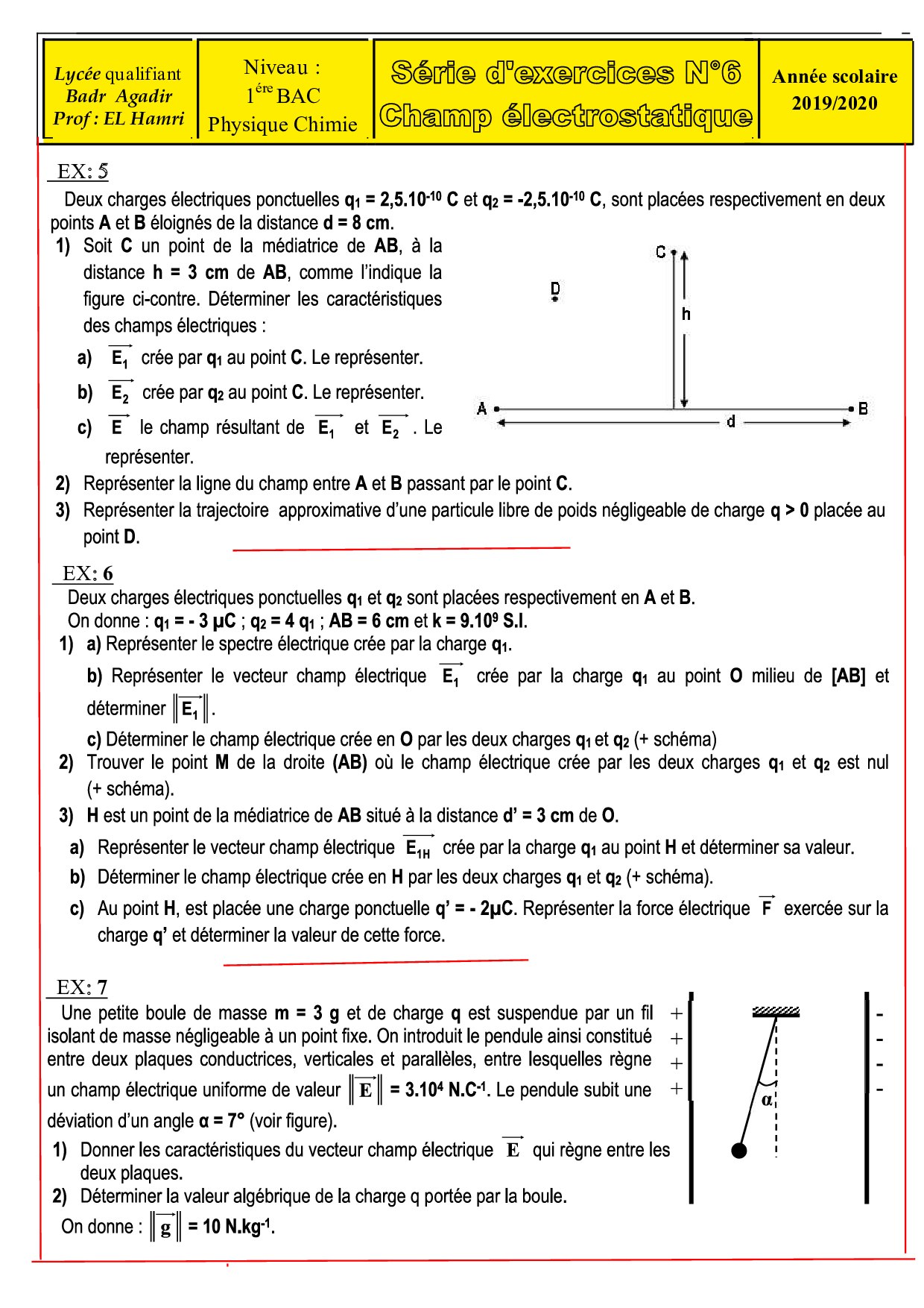 Champ électrostatique - Exercices non corrigés 2 - AlloSchool