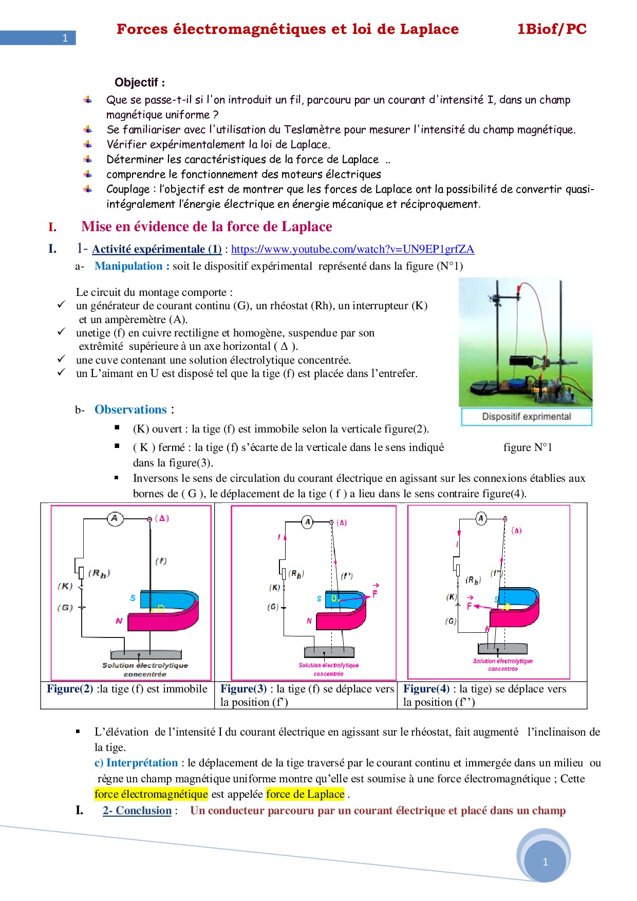 Les forces électromagnétiques - La loi de Laplace - Cours 1 - AlloSchool