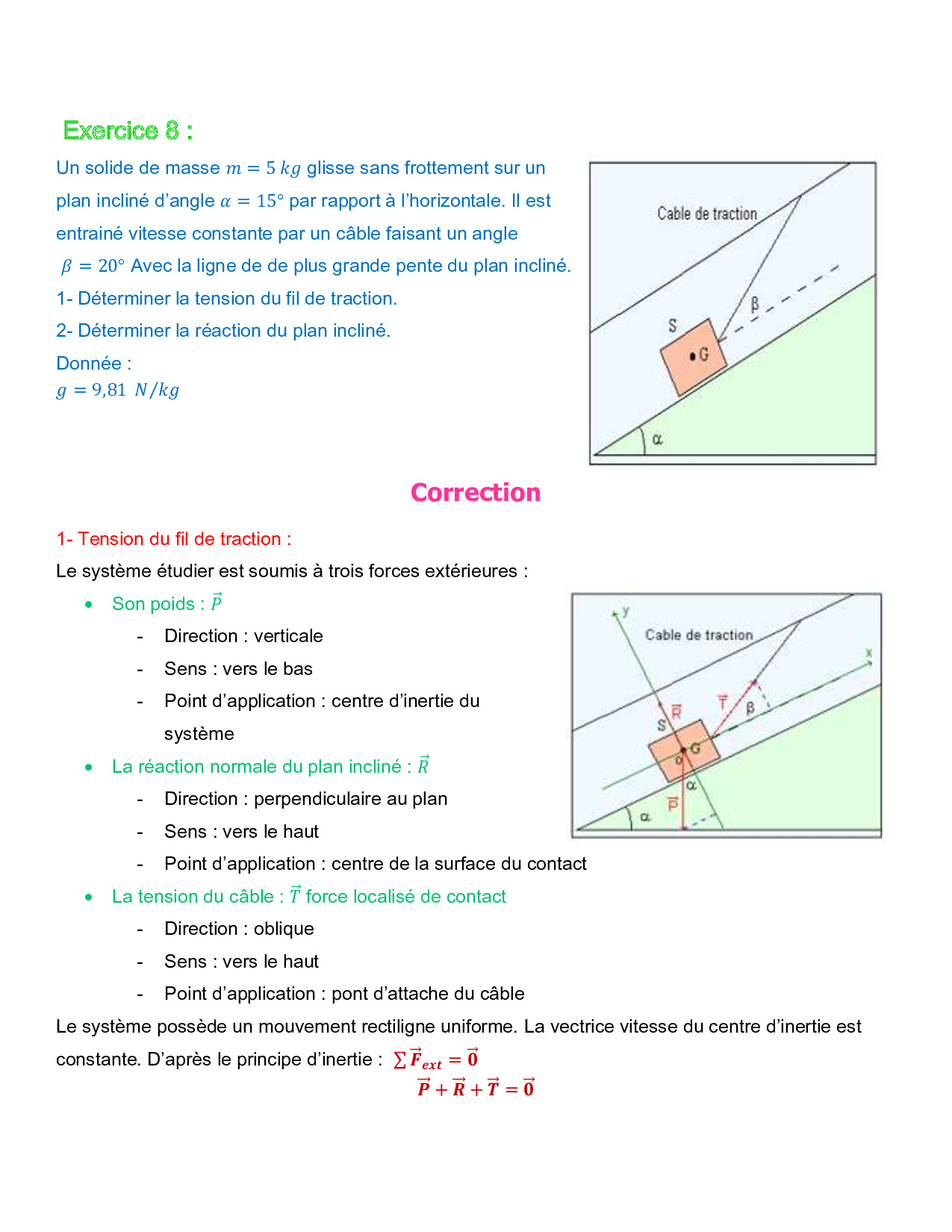 Travail et puissance d'une force - Exercices corrigés 1 - AlloSchool
