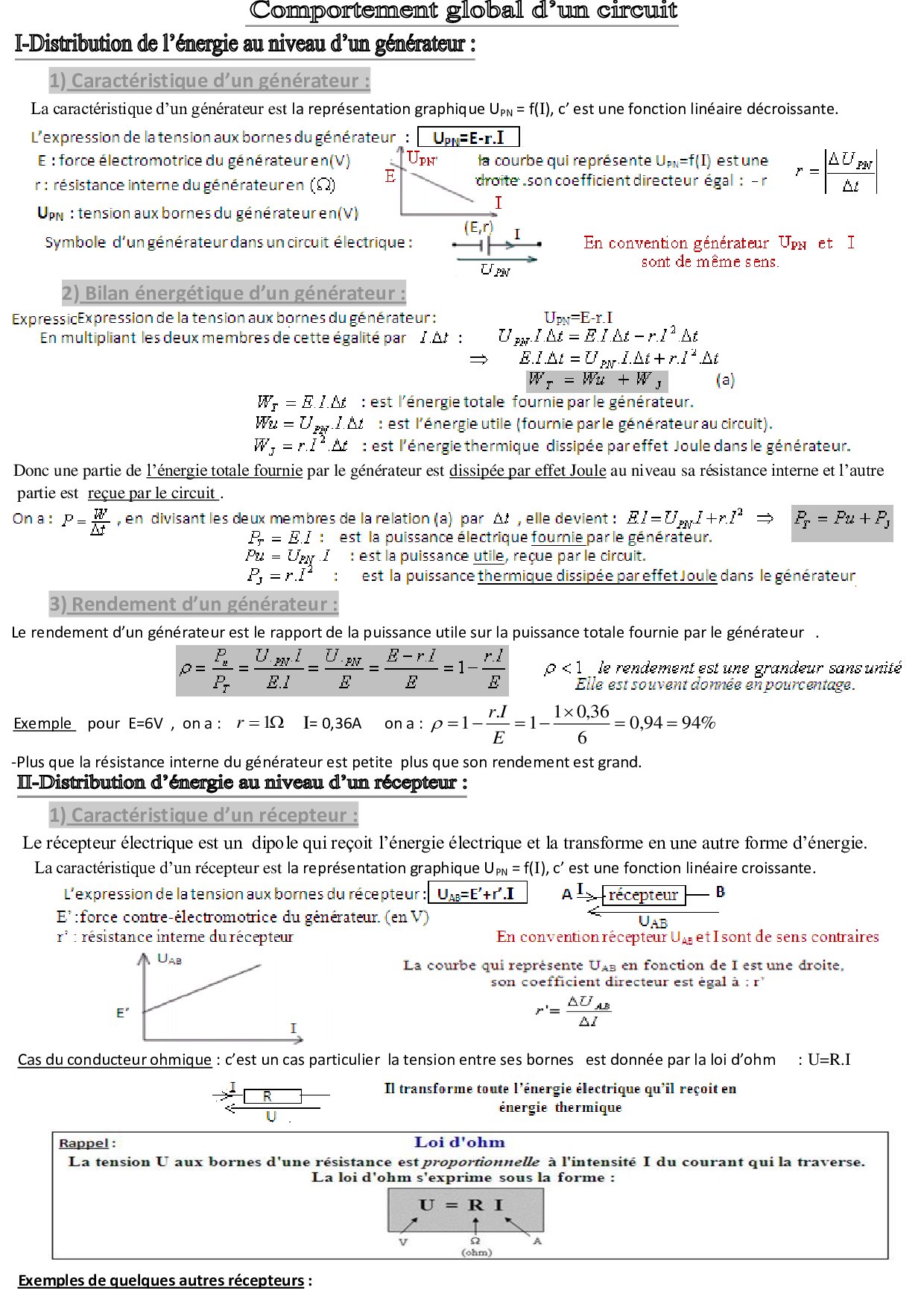 Comportement global d'un circuit électrique - Cours 3 - AlloSchool