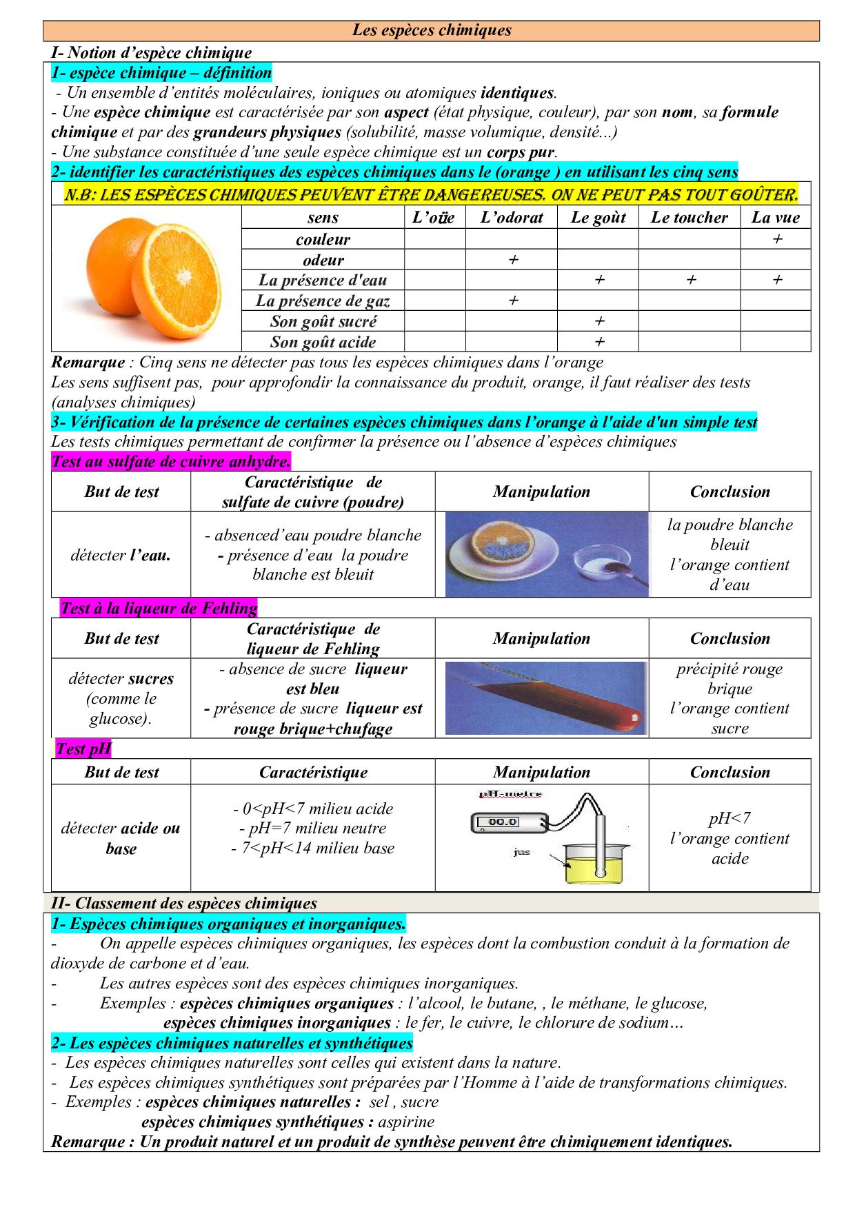 Les espèces chimiques - Résumé de cours 1 - AlloSchool