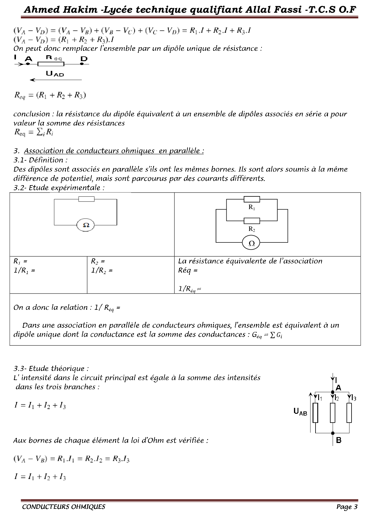 Association des conducteurs ohmiques - Cours 3 - AlloSchool