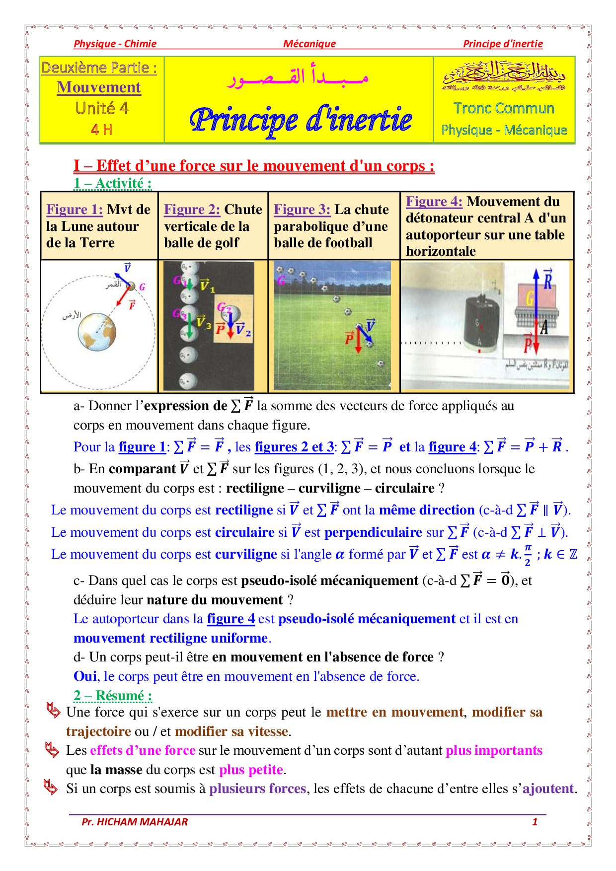 Le principe d’inertie - Cours 1 - AlloSchool