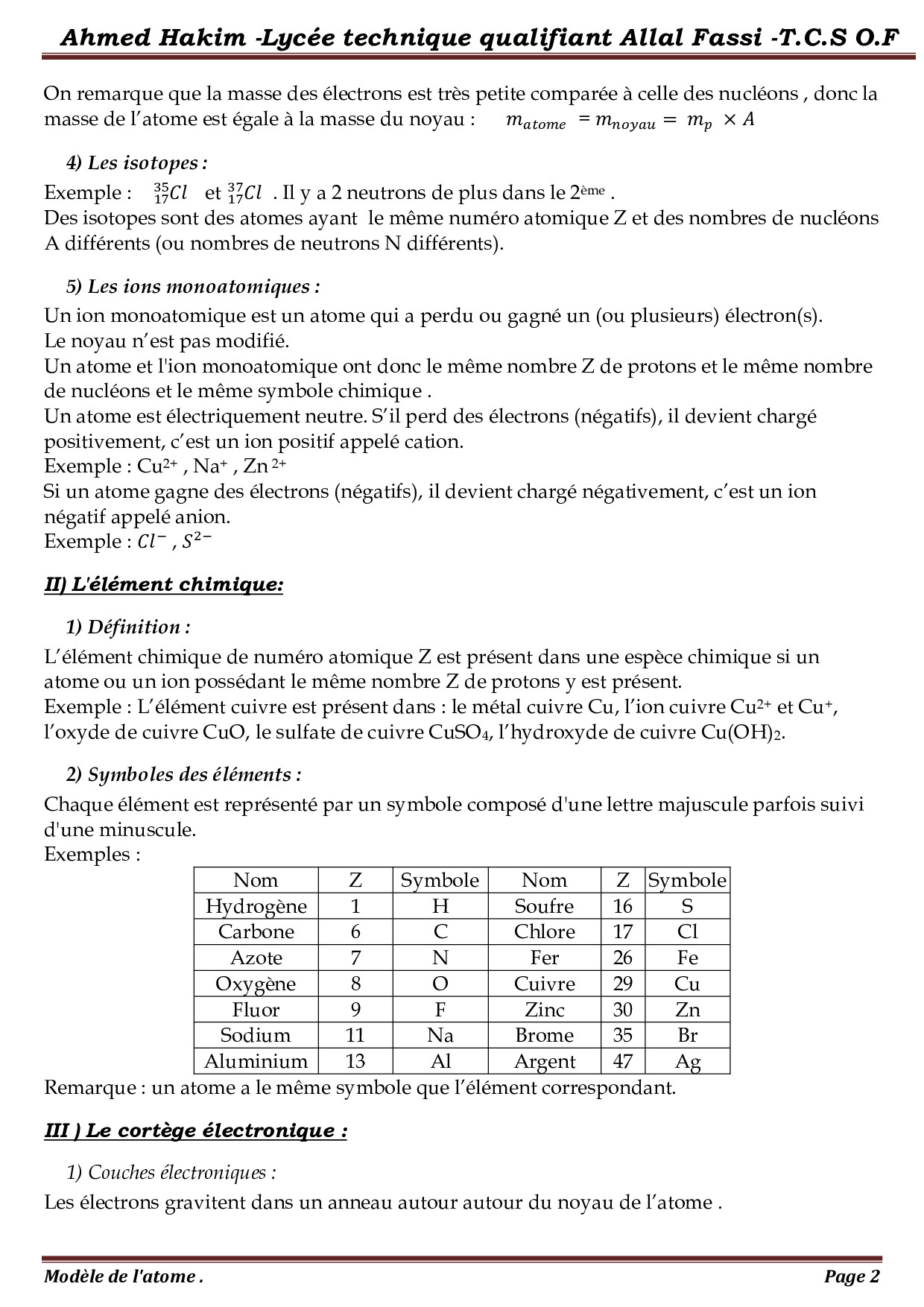 Le modèle de l'atome - Résumé de cours 2 - AlloSchool