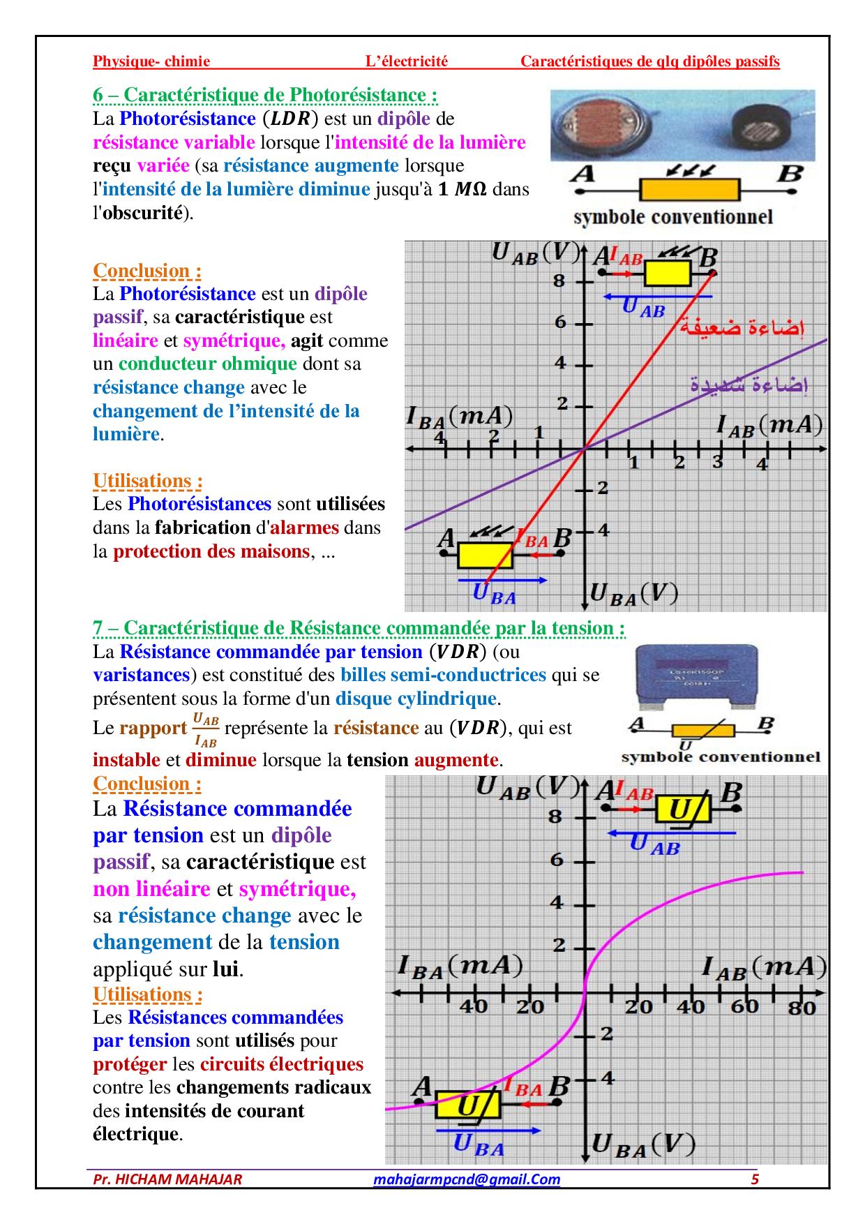 Caractéristiques de quelque dipôles passifs - Cours 1 - AlloSchool